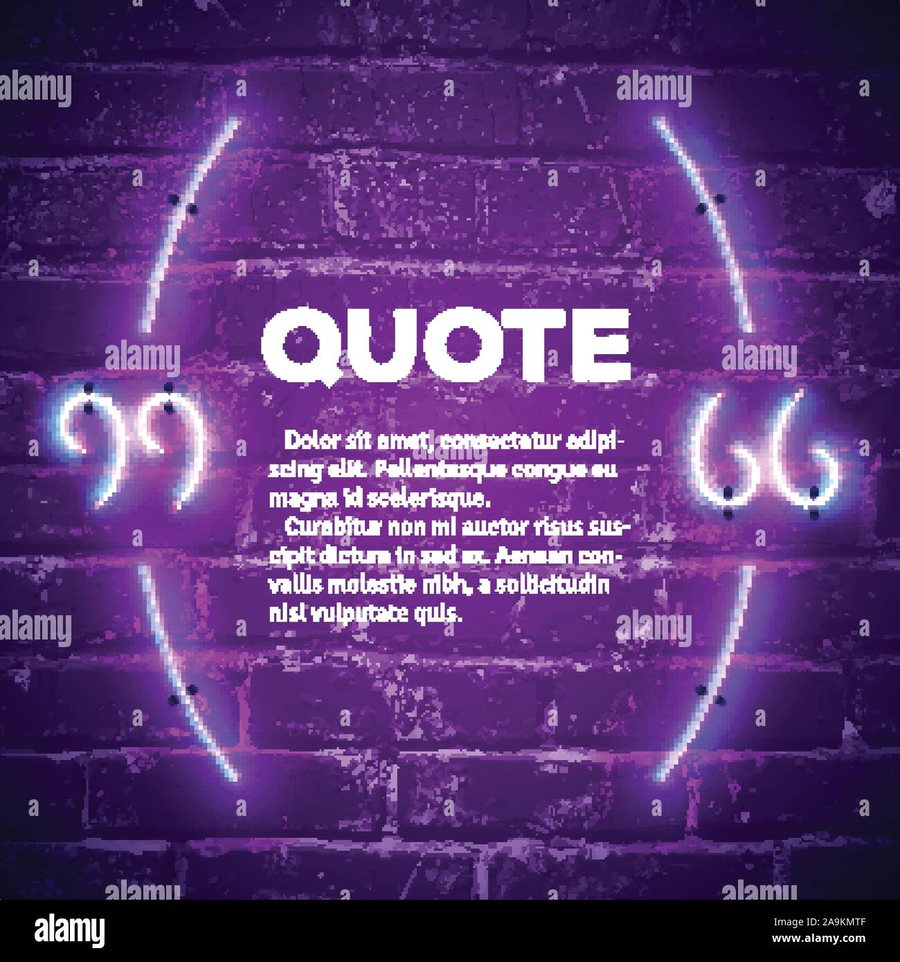 Retro neon glowing quote marks frame on the wall Stock Vector Image ...
