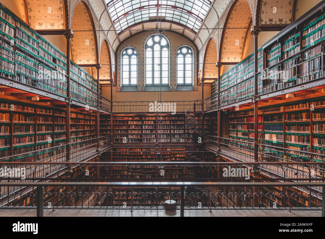 Amsterdam, Netherlands - July 20,2019: Library room with bookshelf wall ...