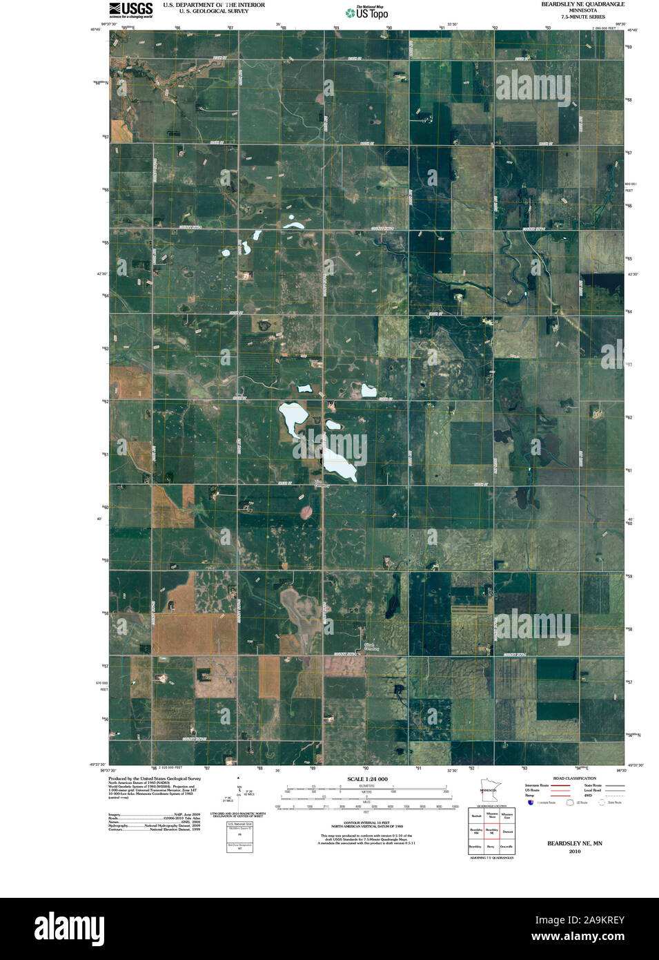 USGS TOPO Map MInnesota MN Beardsley NE 20100820 TM Restoration Stock ...