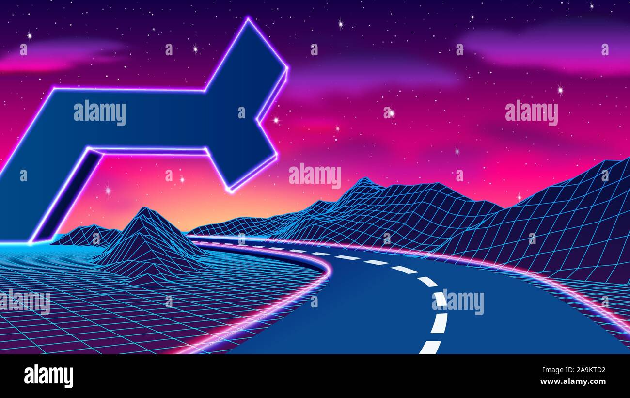 Space road landscape with futuristic neon ruins Stock Vector Image ...