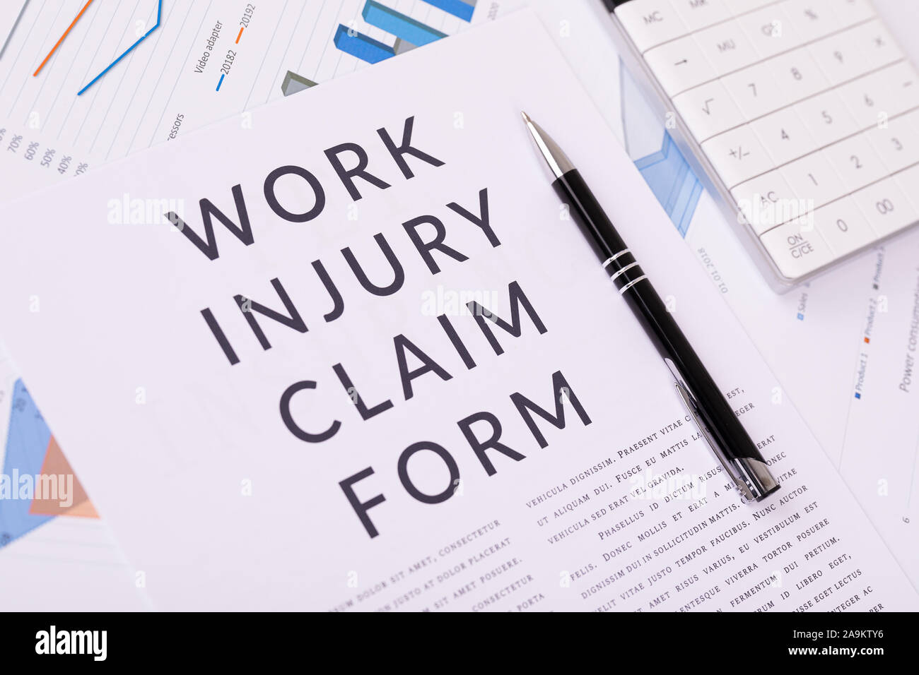 work injury claim form concept, documents on the desktop Stock Photo ...
