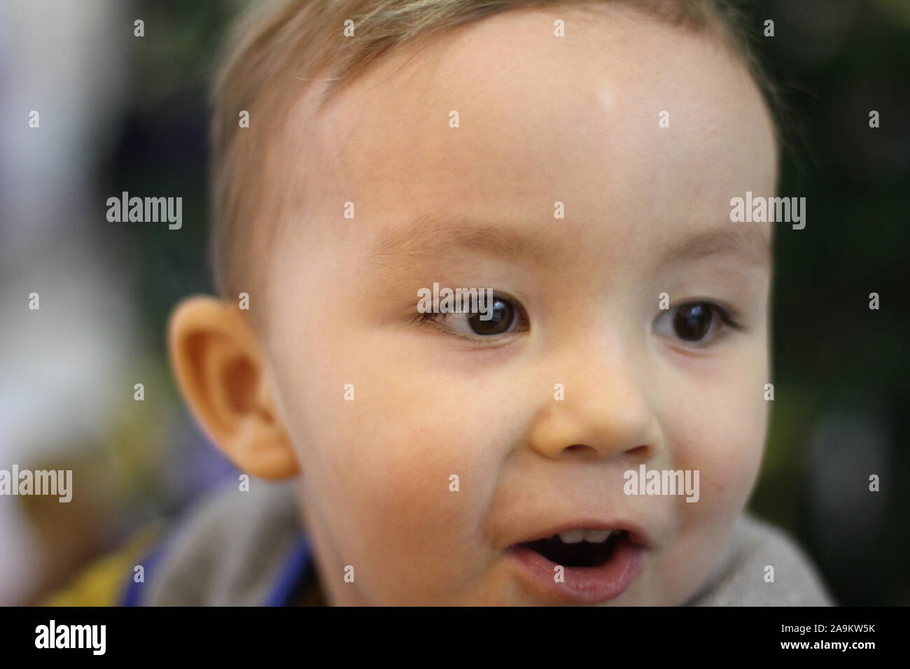 Child face christmas mood. Enthusiastic child. Good New Year spirit ...