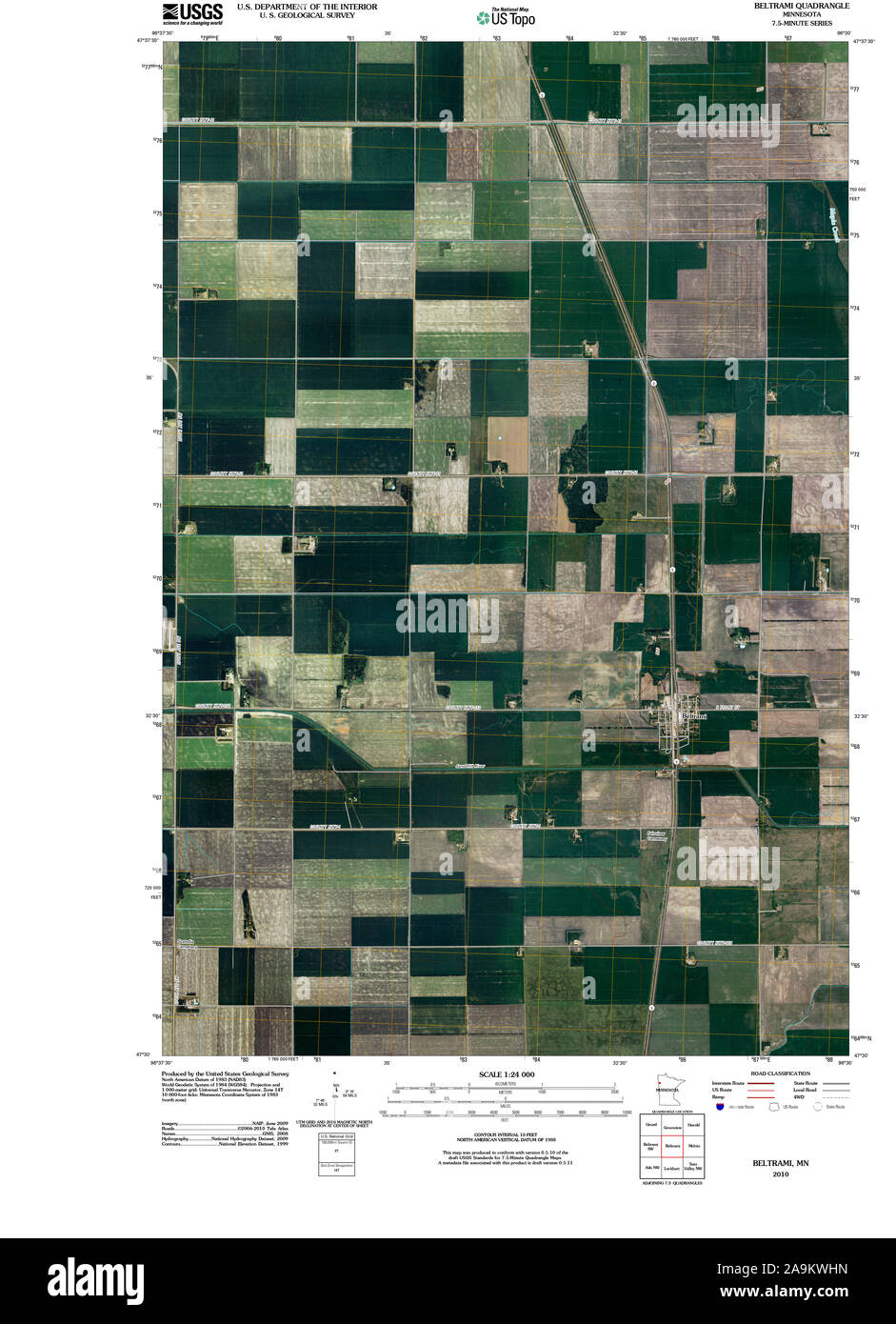 USGS TOPO Map MInnesota MN Beltrami 20100819 TM Restoration Stock Photo ...
