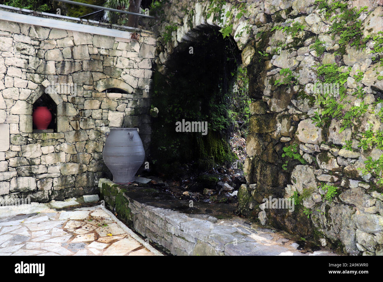 Argyropolis Waterfalls and Ancient Village of Lappa Stock Photo - Alamy