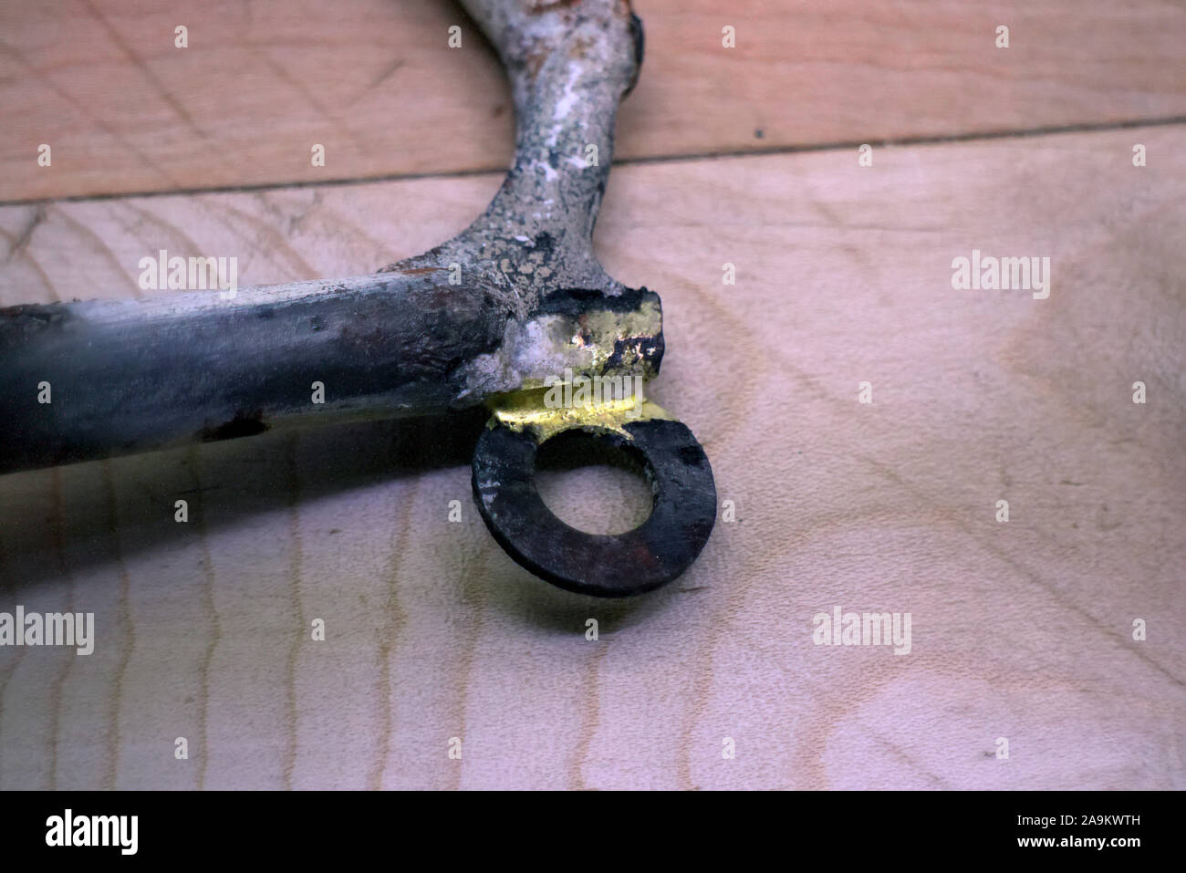 Brazing practice - fixing a washer or lug to a bicycle frame Stock ...