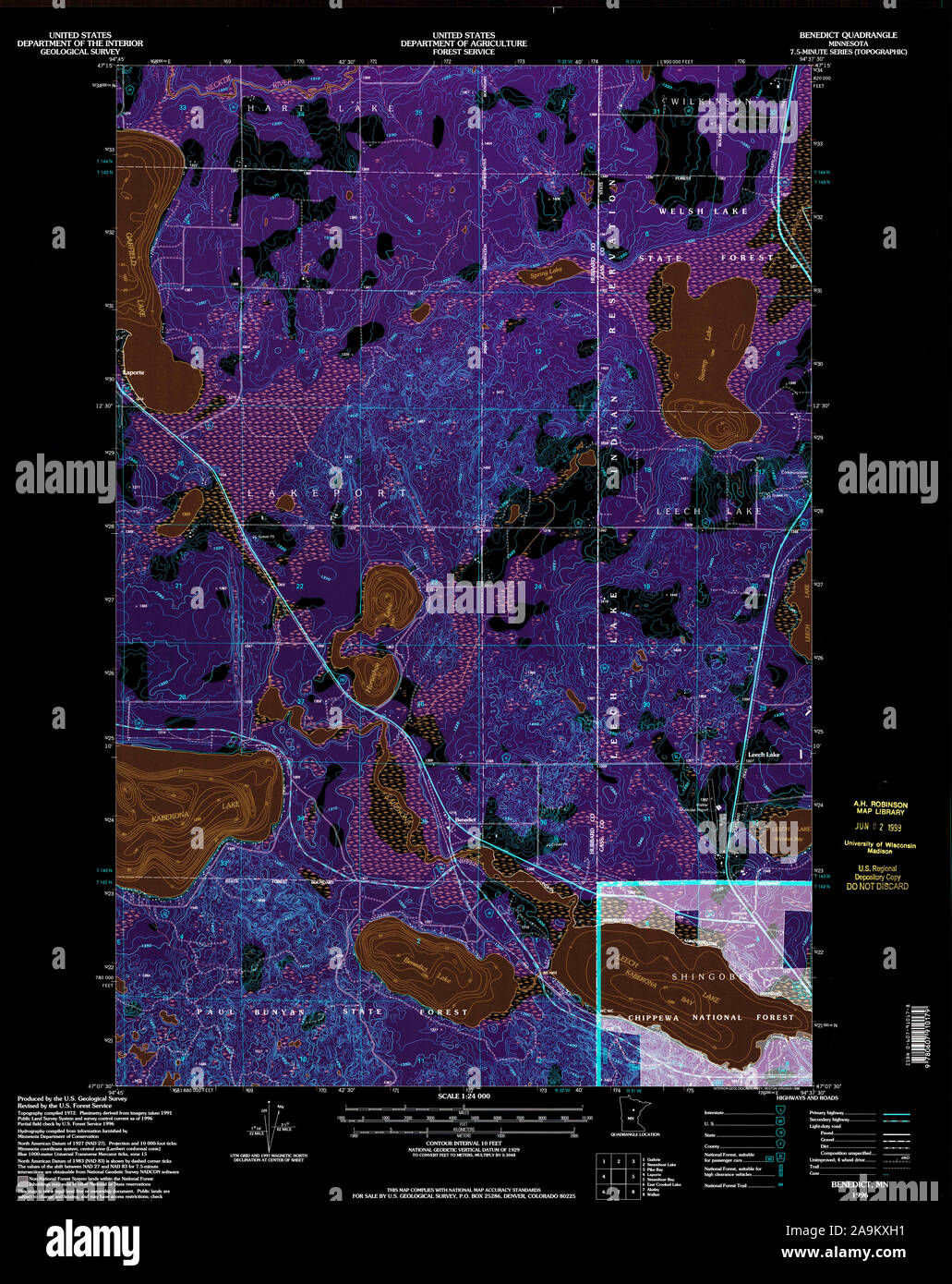 USGS TOPO Map MInnesota MN Benedict 503917 1996 24000 Inverted ...