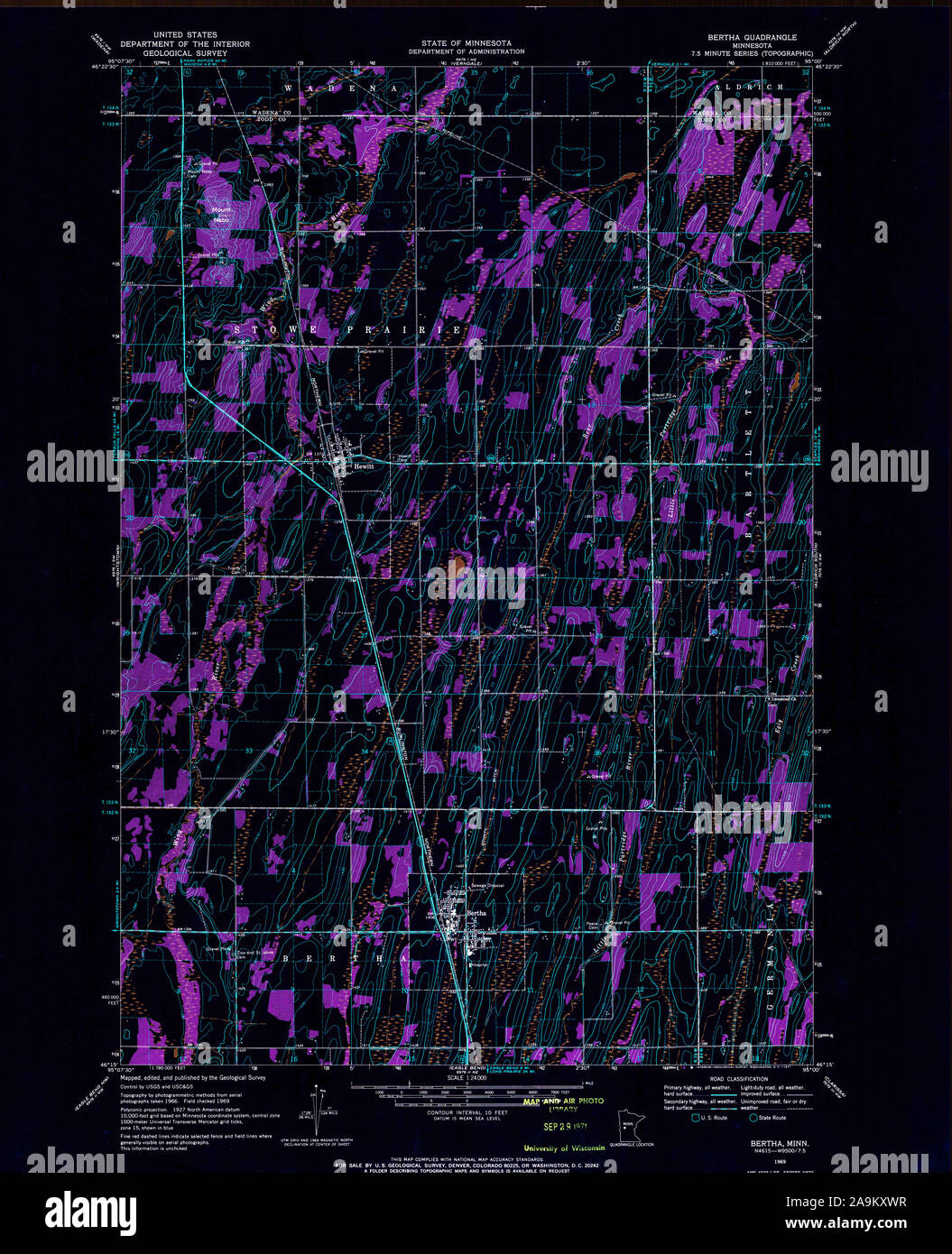 USGS TOPO Map MInnesota MN Bertha 503929 1969 24000 Inverted ...