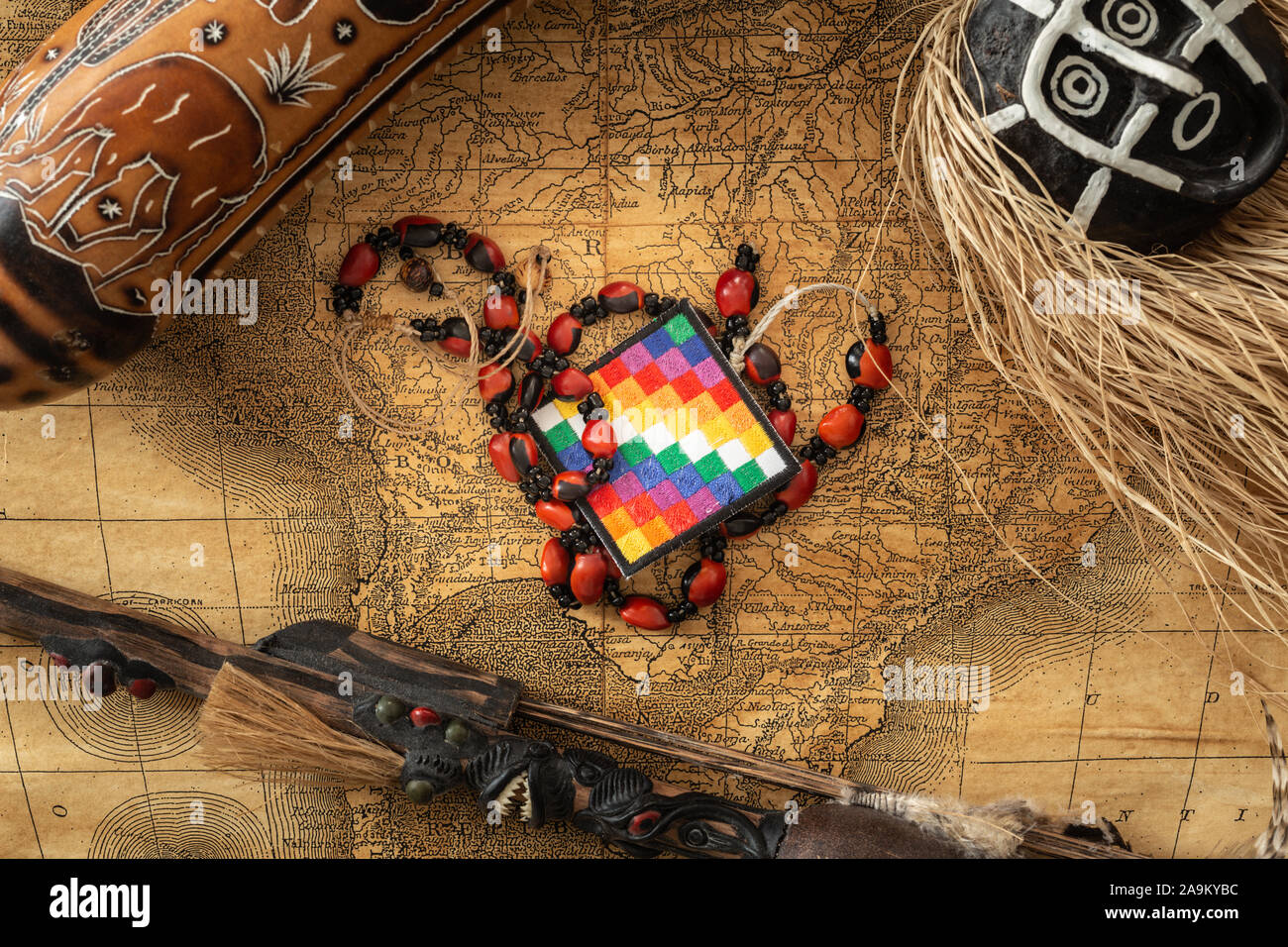 An Indian flag on an old colonial map of South America along with ...