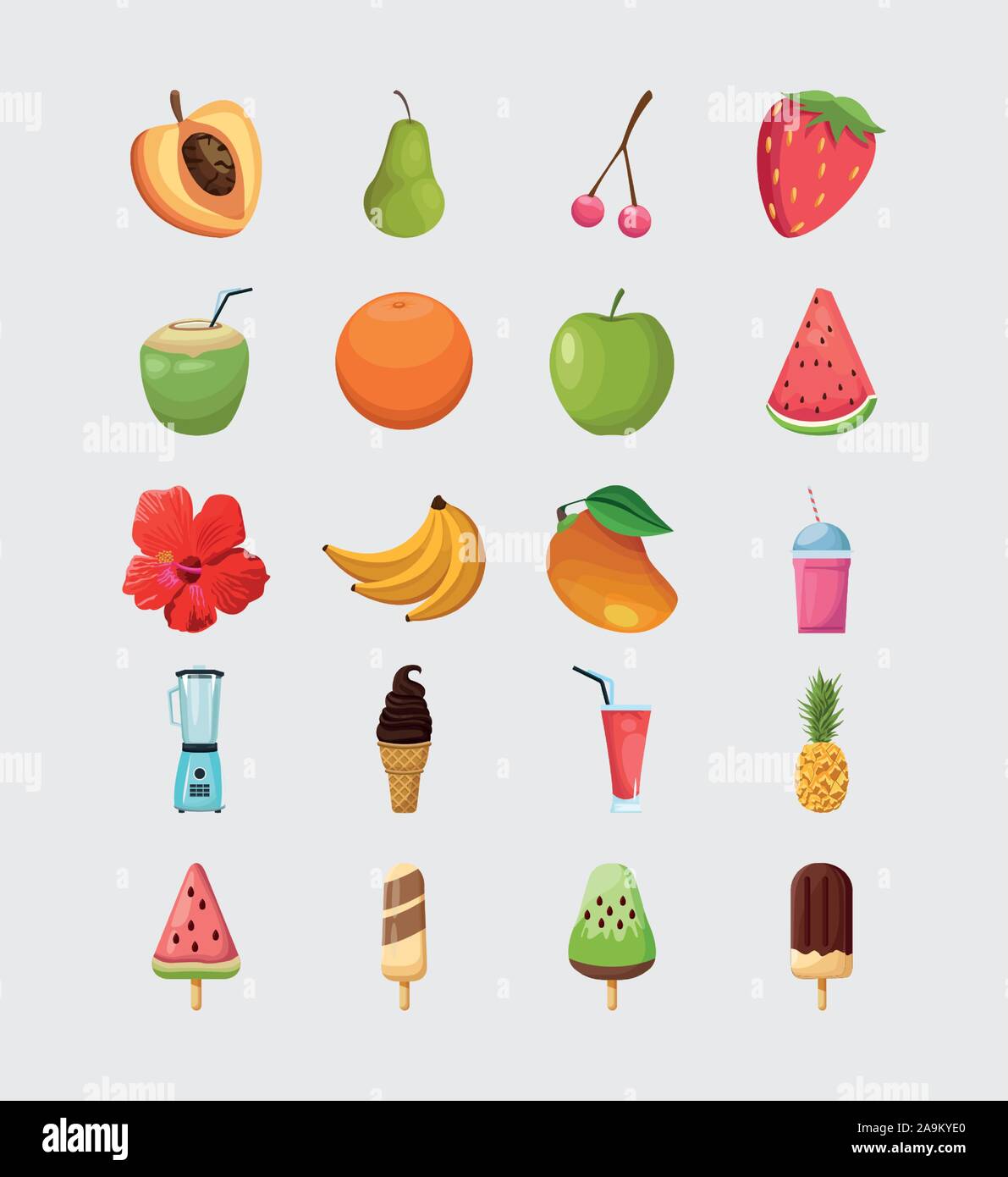 Isolated fruits and ice cream icon set vector design Stock Vector Image ...