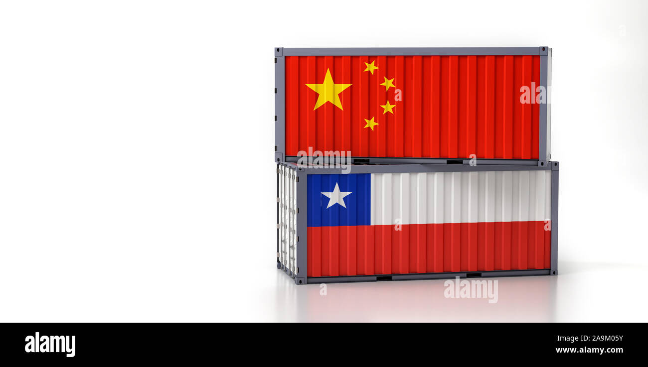 Two freight container with China and Chile flag. 3d rendering Stock ...