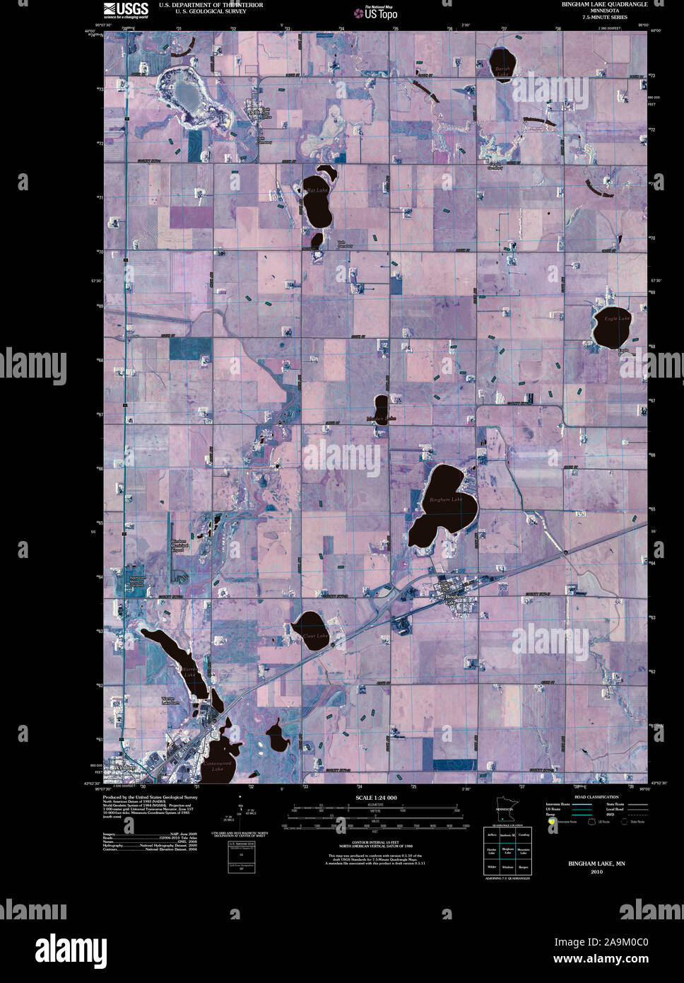 USGS TOPO Map MInnesota MN Bingham Lake 20100803 TM Inverted ...