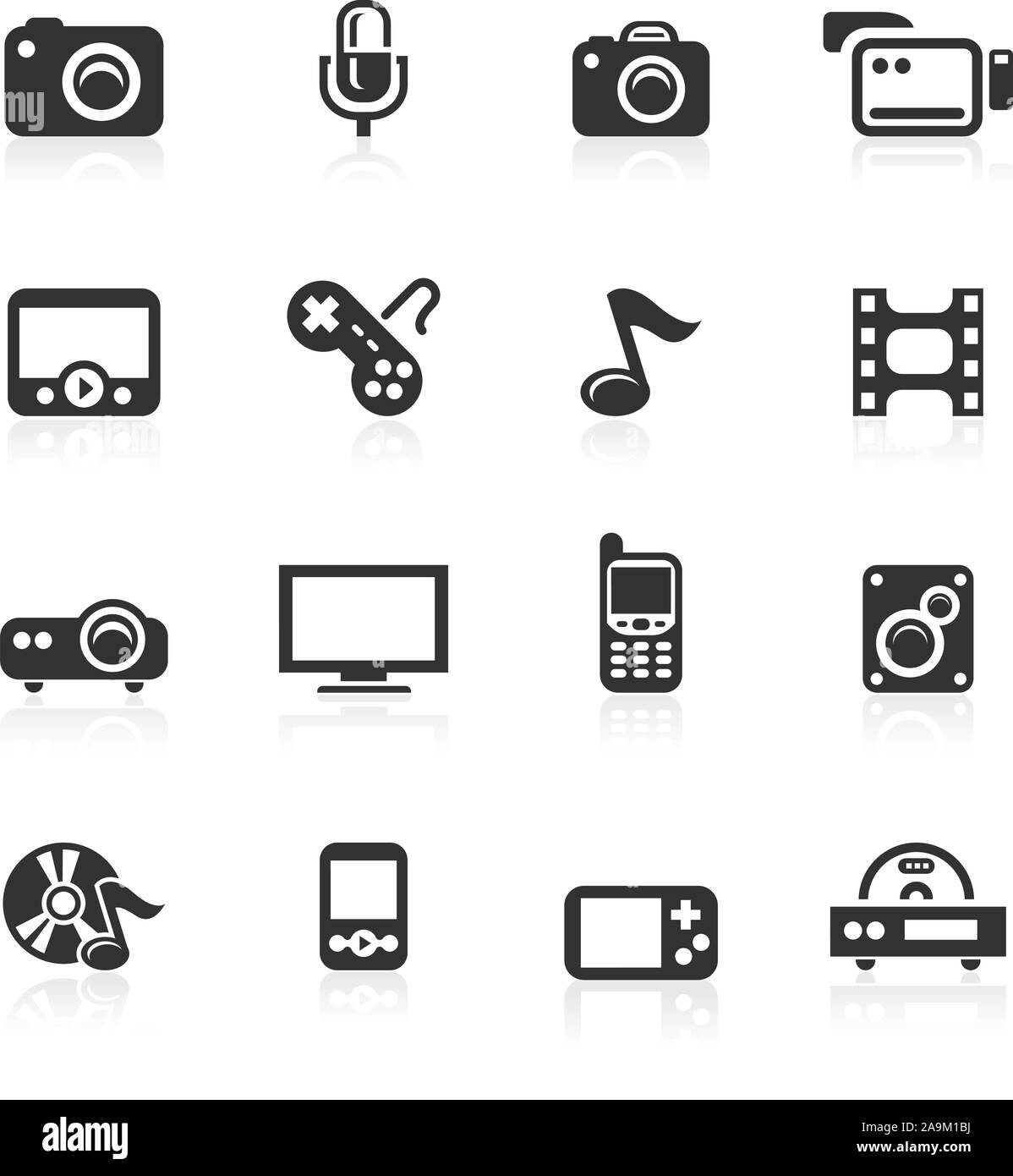 Multimedia vector icons set isolated over white background - minimo ...