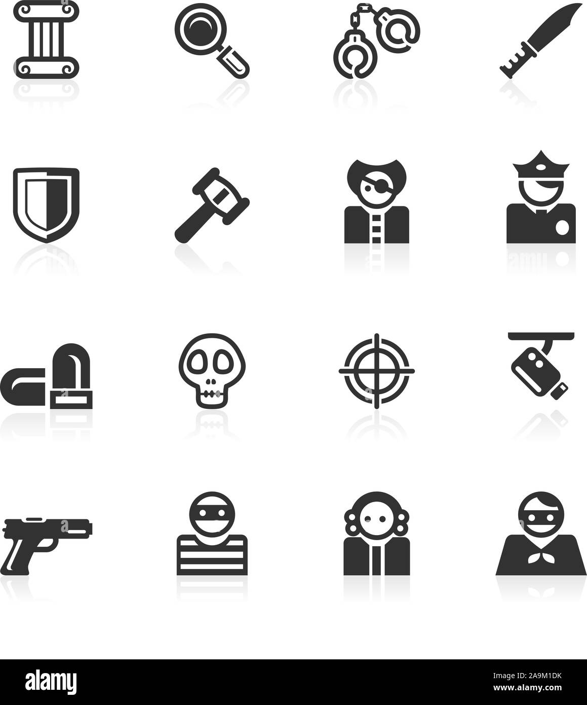 law & crime vector icons set isolated over white background - minimo ...