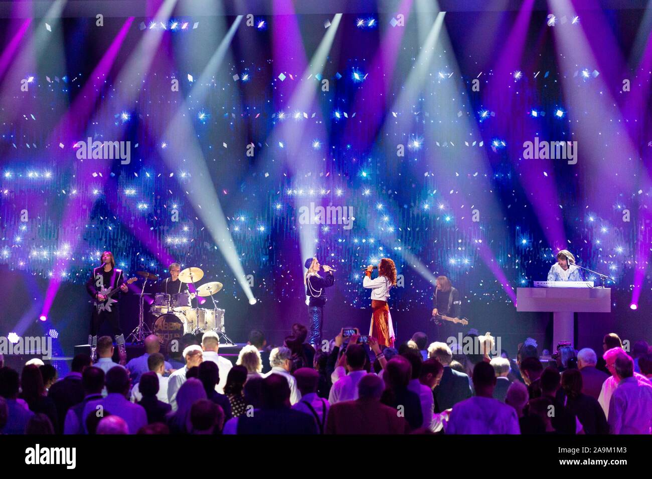 Offenburg, Germany. 15th Nov, 2019. The musicians of the band ABBA Gold ...