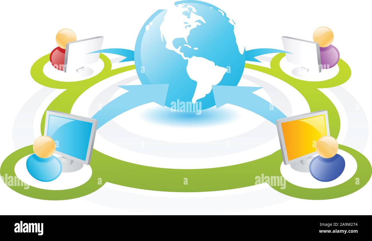 Vector Illustration of people in internet network scheme Stock Vector ...