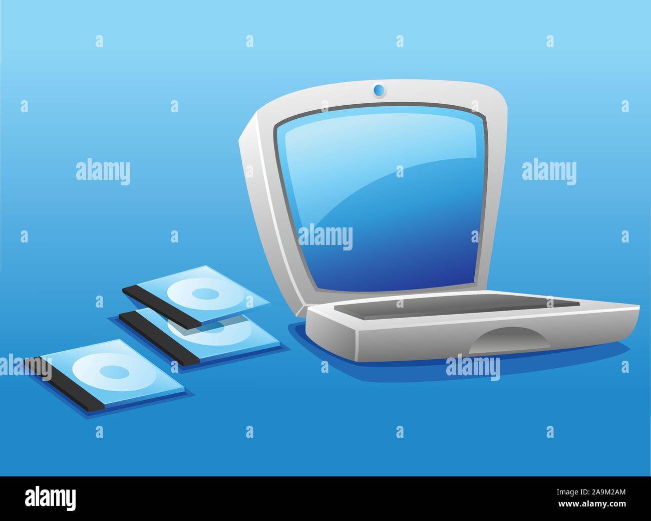 Cartoon Laptop illustration and stack of CD collection Stock Vector ...