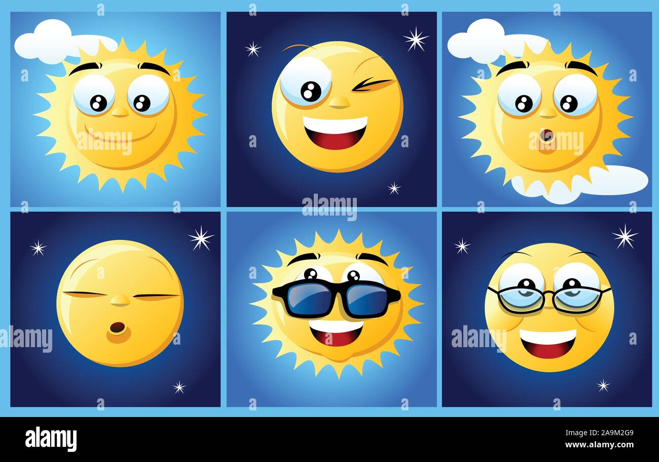 Vector cartoon of various Suns and Moons character Stock Vector Image ...