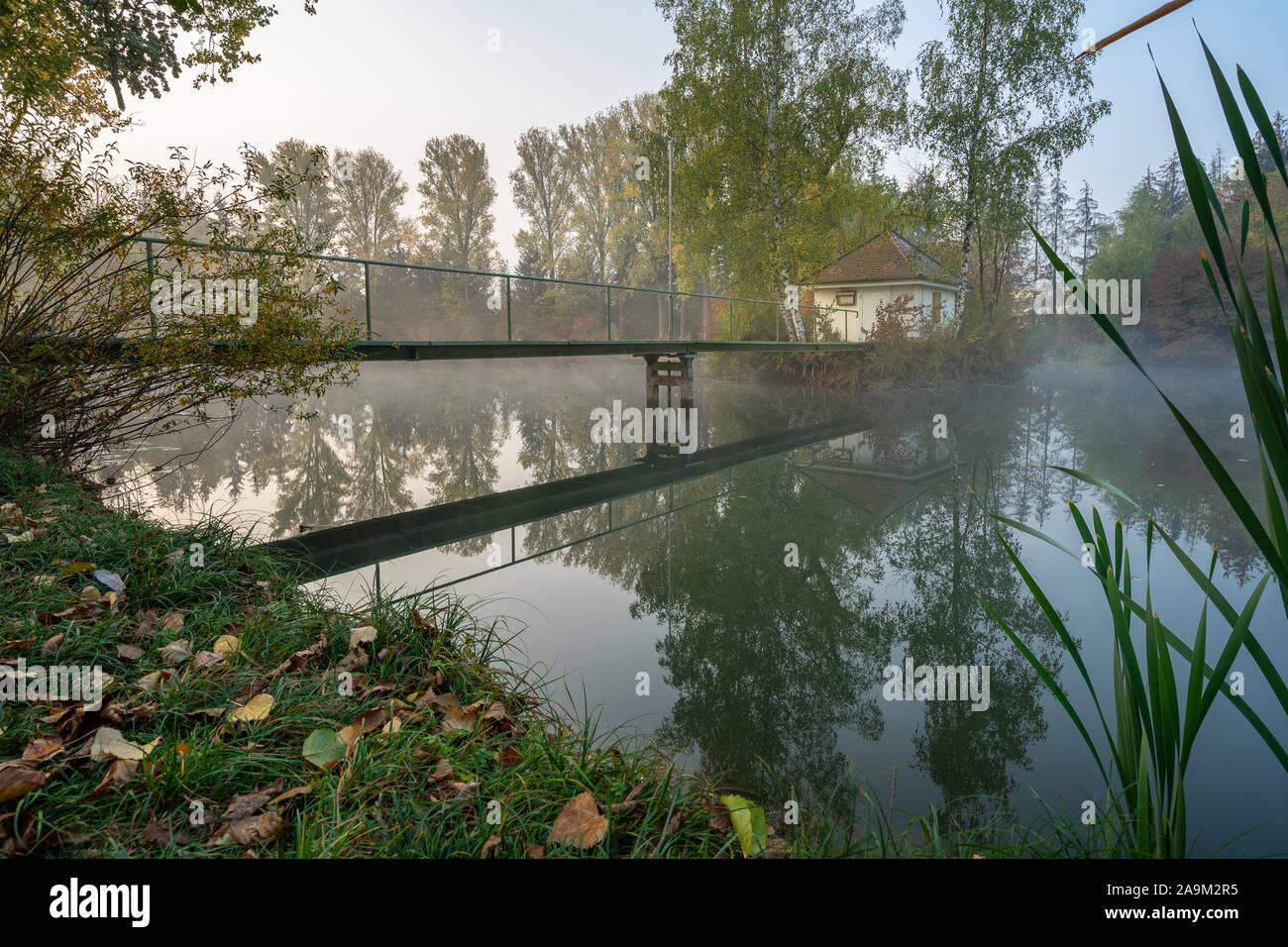 Lake sunrise Long exposure Forest Landscape House Stock Photo - Alamy