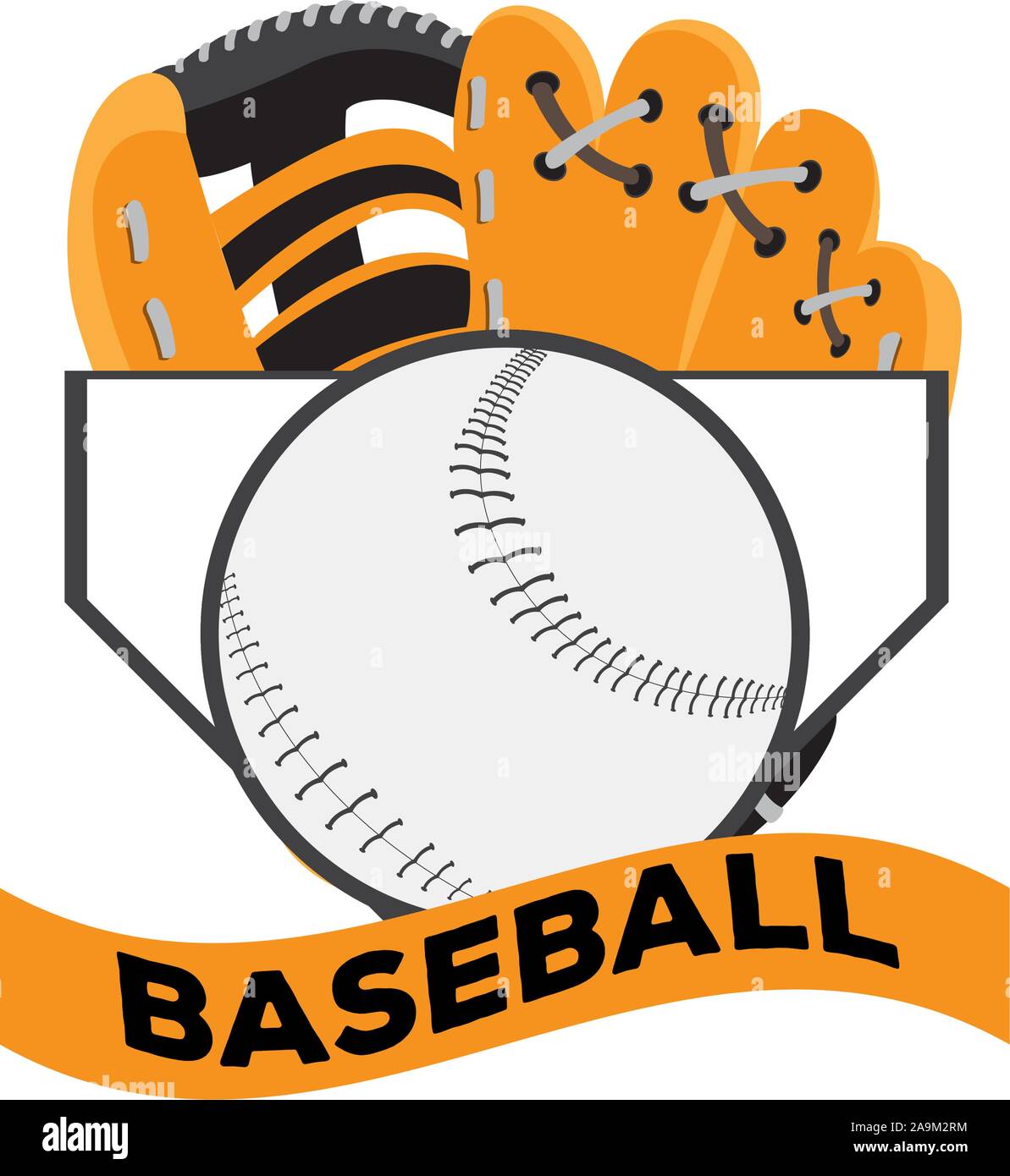 Baseball shield with a field base, glove and ball - Vector illustration ...