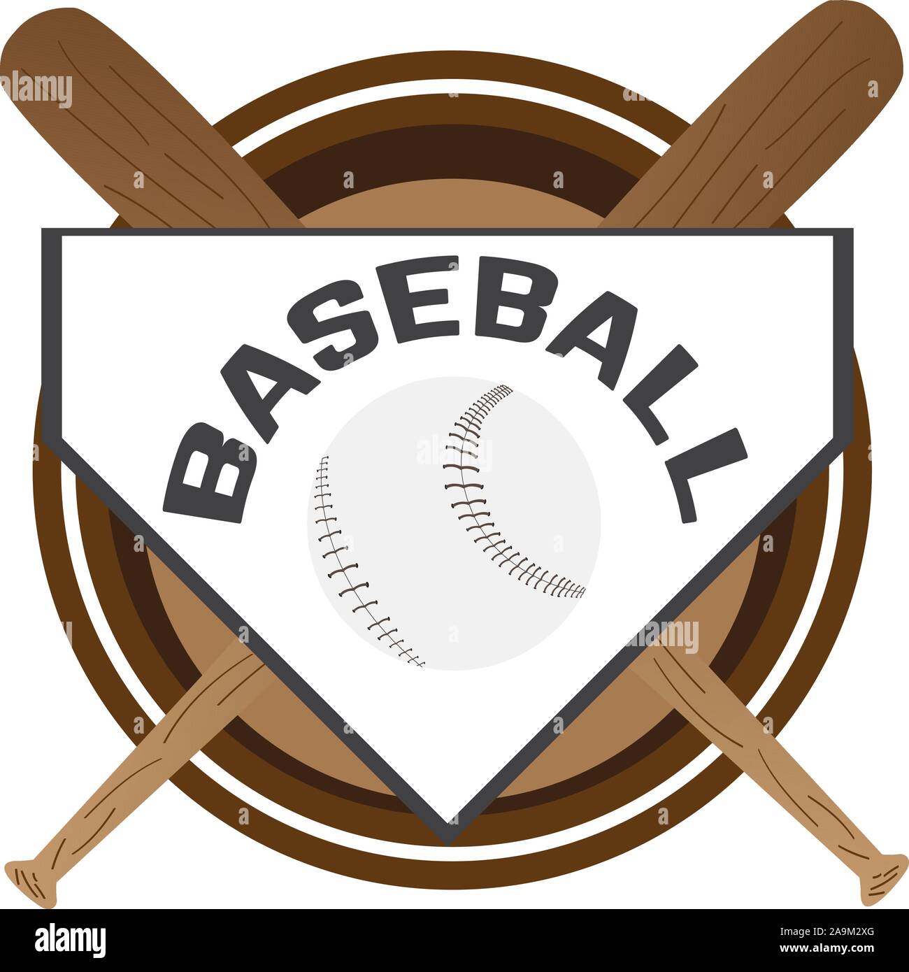 Baseball shield with a field base, ball and bats - Vector illustration ...