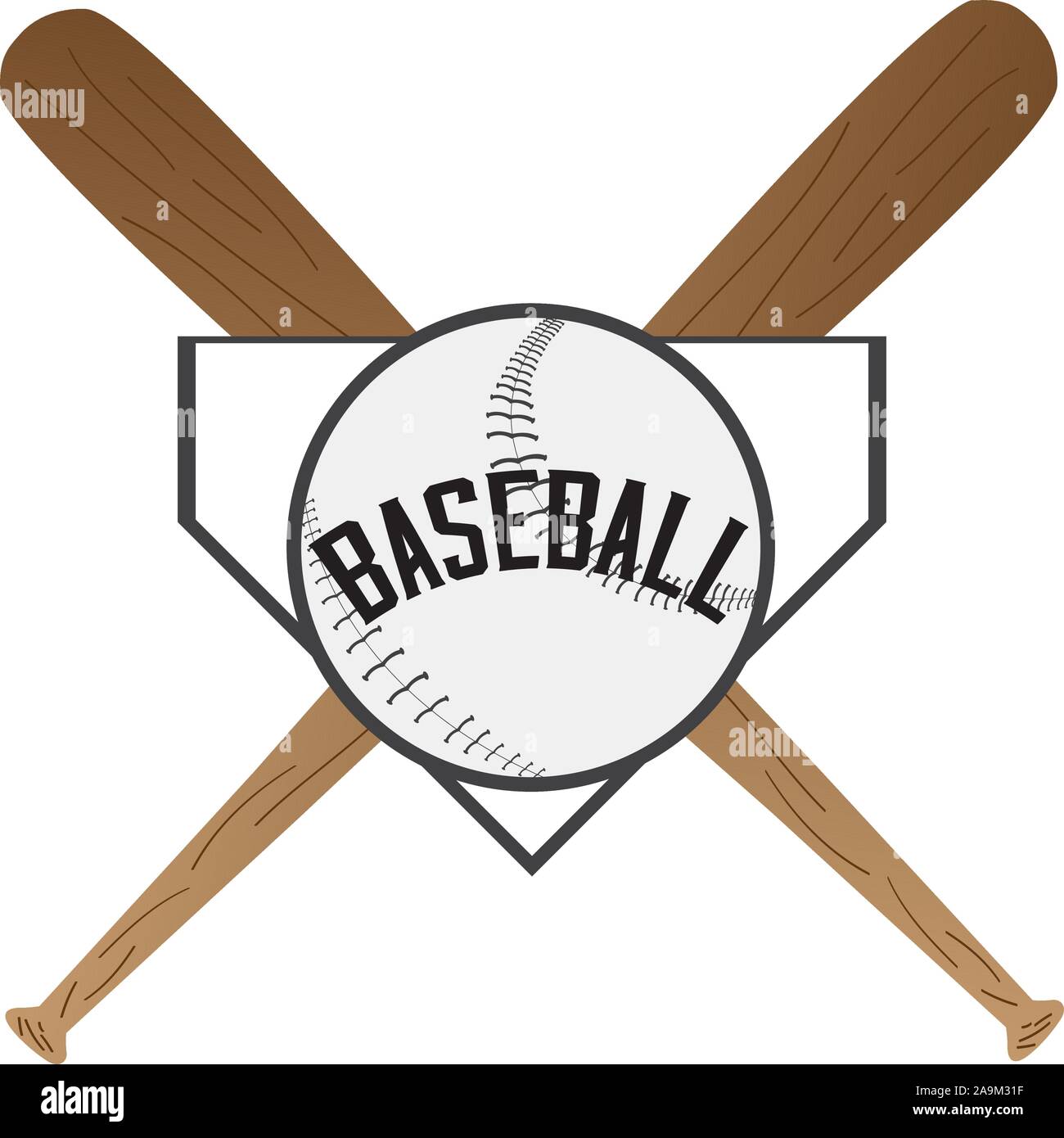 Baseball shield with a field base, ball and bats - Vector illustration ...