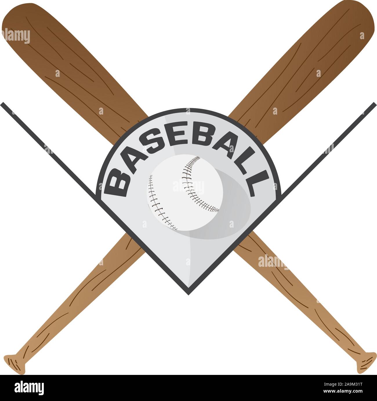 Baseball shield with a field base, ball and bats - Vector illustration ...