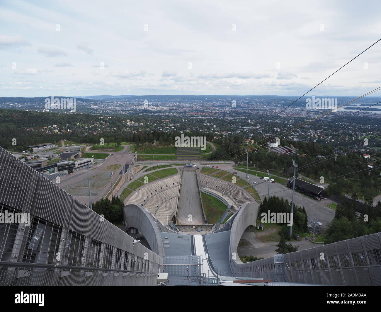 Panorama of european city of Oslo seen from ski jump in Holmenkollen ...