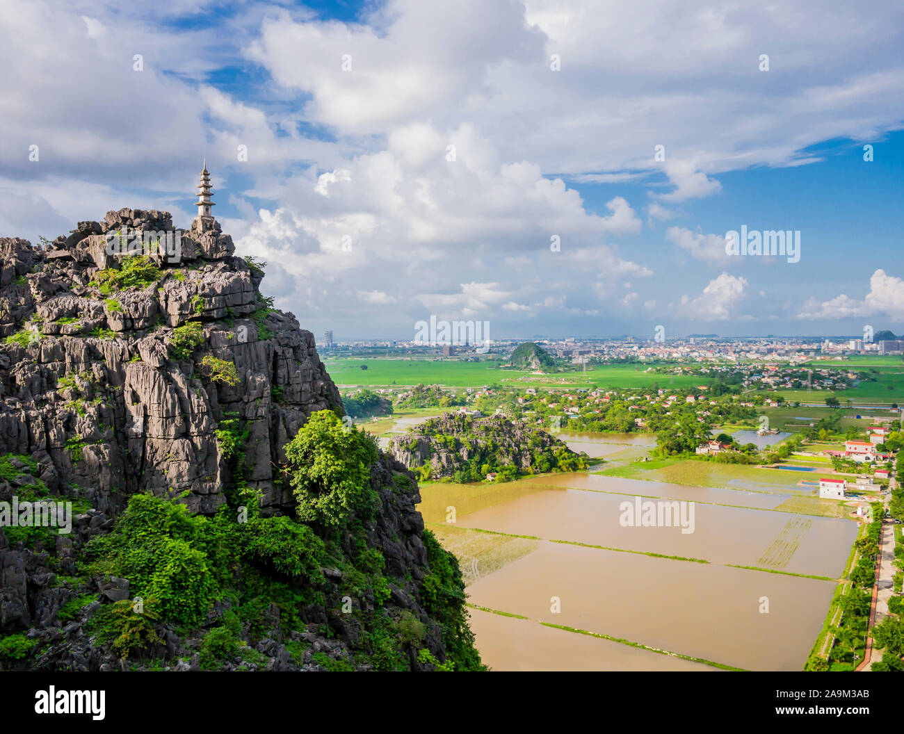 Stunning view of karst formations and rice paddy fields from the lying ...