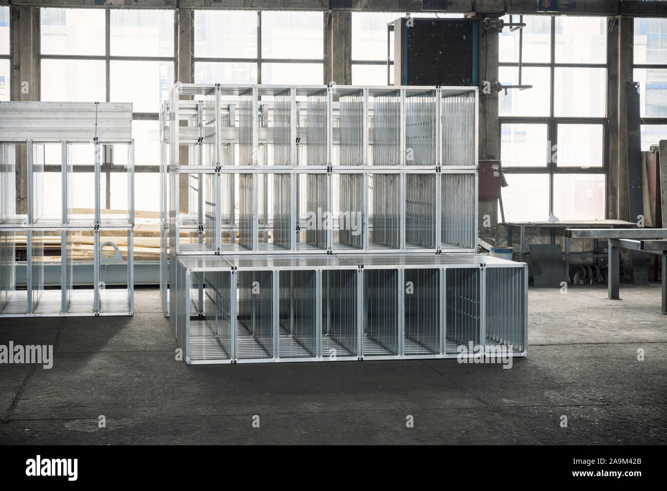 production of aluminium frame in factory Stock Photo - Alamy