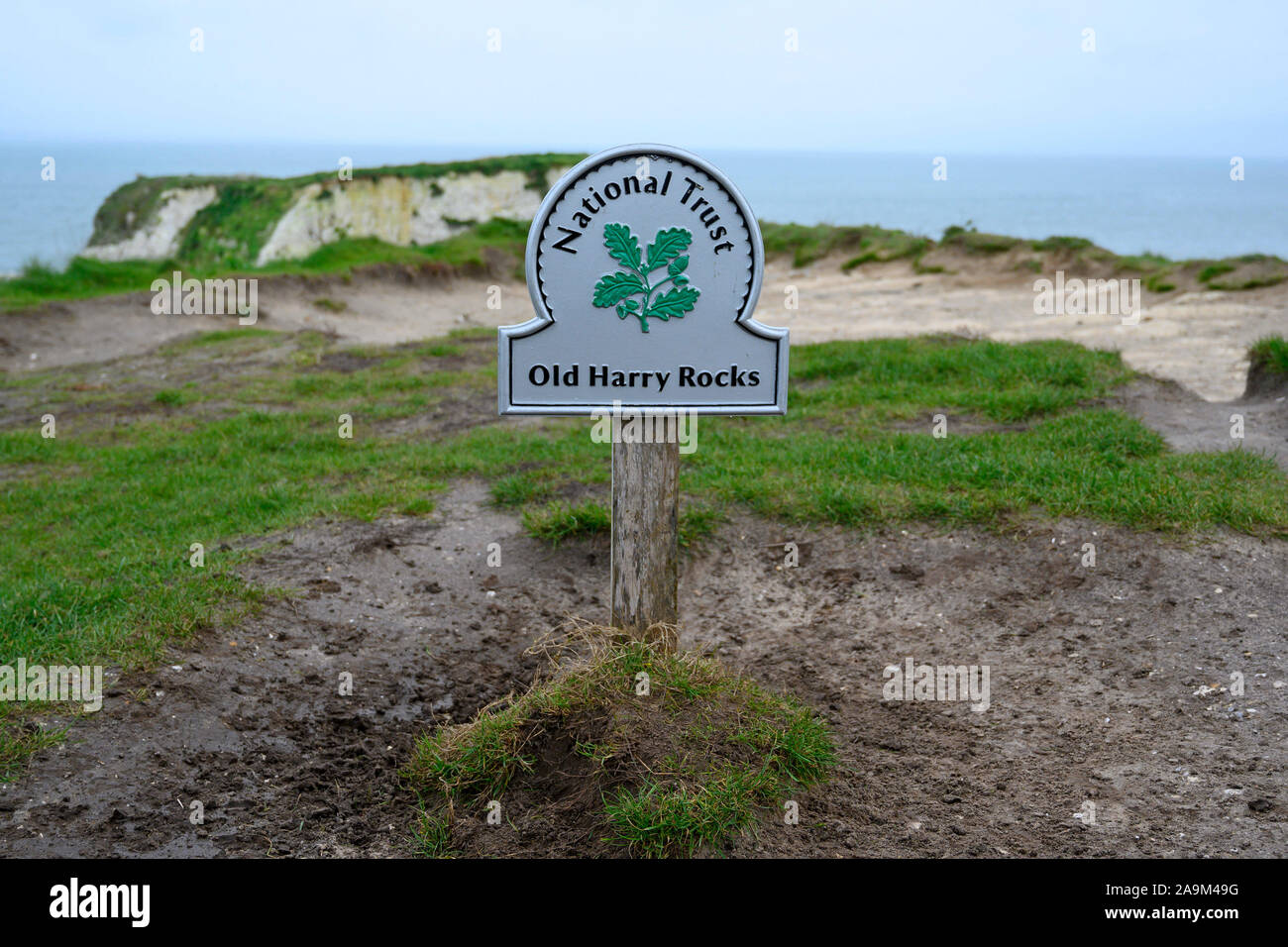 National Trust Sign at Old Harry Rocks Studland Swanage Dorset, UK. 15 ...