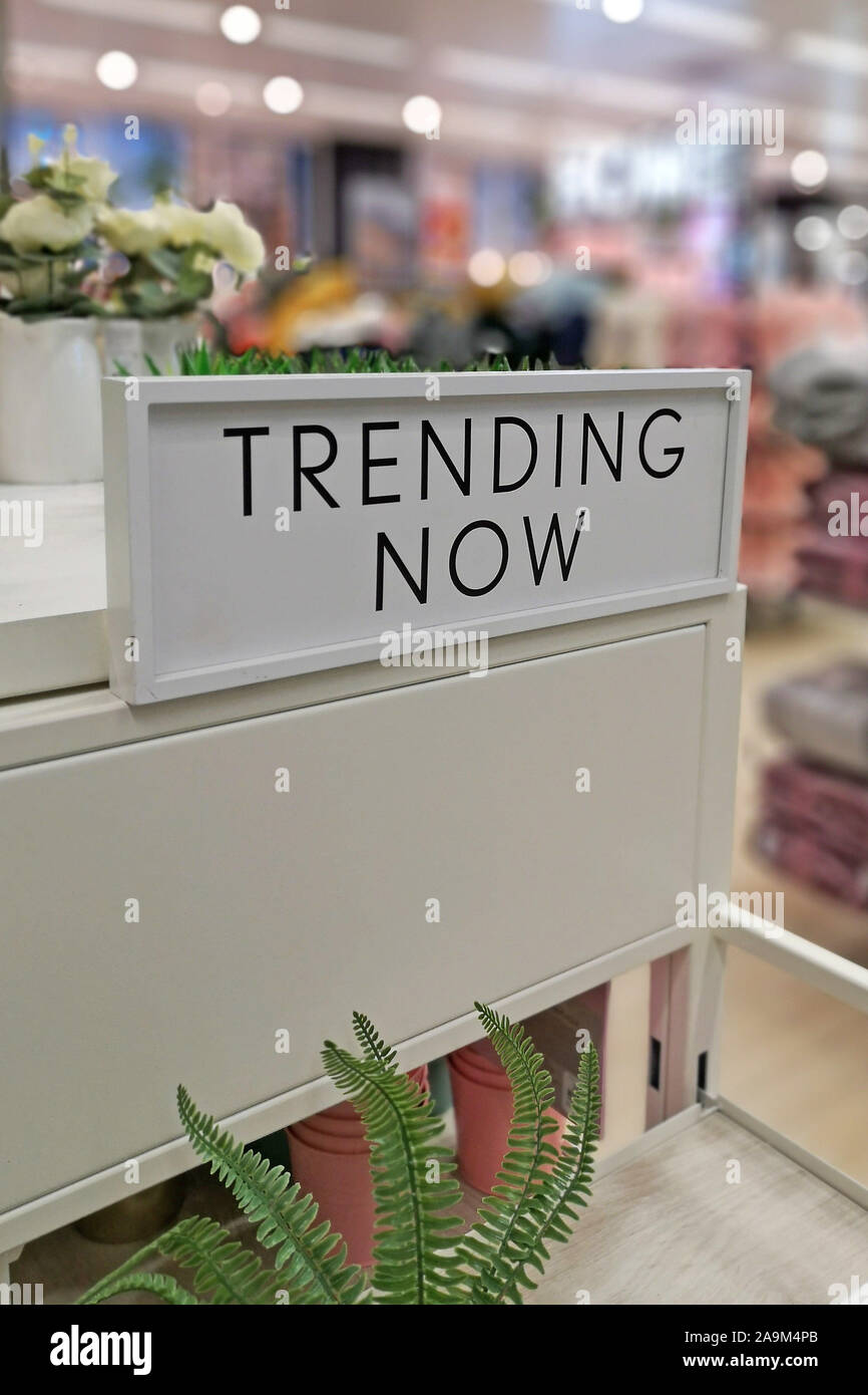 Trending Now sign in Primark Hammersmith, London, UK. 17 Oct 2019 Stock ...