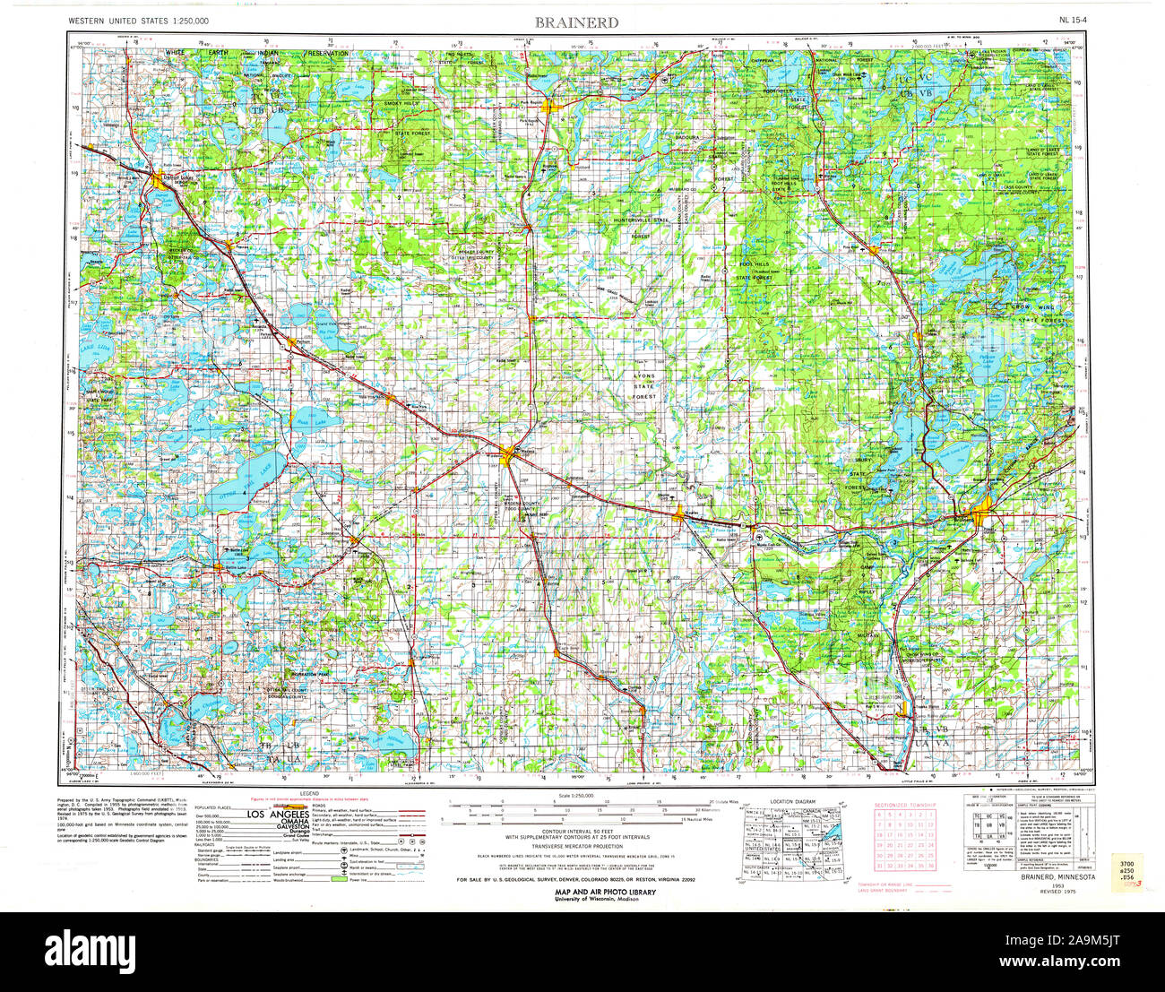 USGS TOPO Map MInnesota MN Brainerd 707240 1953 250000 Restoration ...