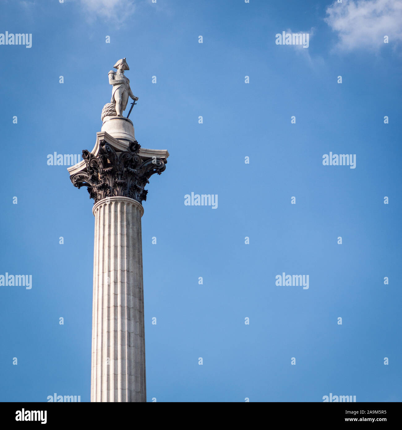Nelson's Column, London. Low angle view of the London landmark Nelson's ...