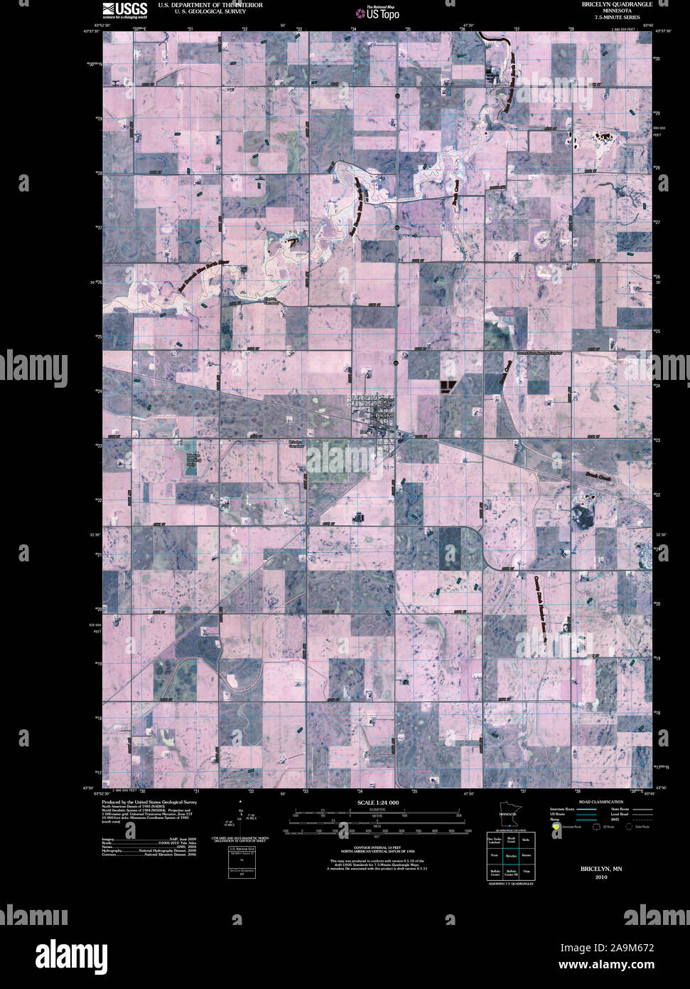 USGS TOPO Map MInnesota MN Bricelyn 20100818 TM Inverted Restoration ...