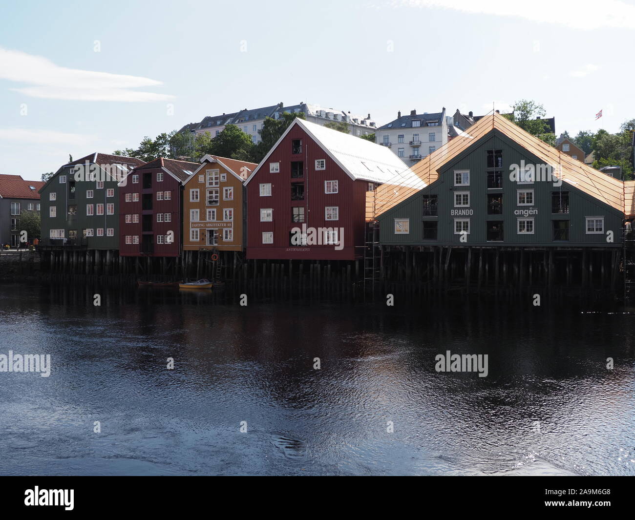 TRONDHEIM, NORWAY on JULY 2019: Fantastic buildings reflected in water ...