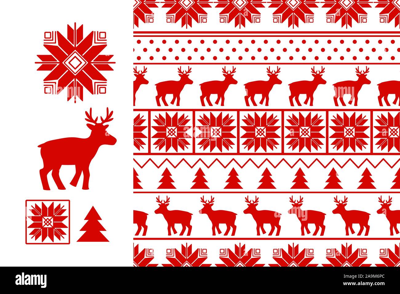 Nordic set. Red on white seamless pattern with texture winter sweater ...