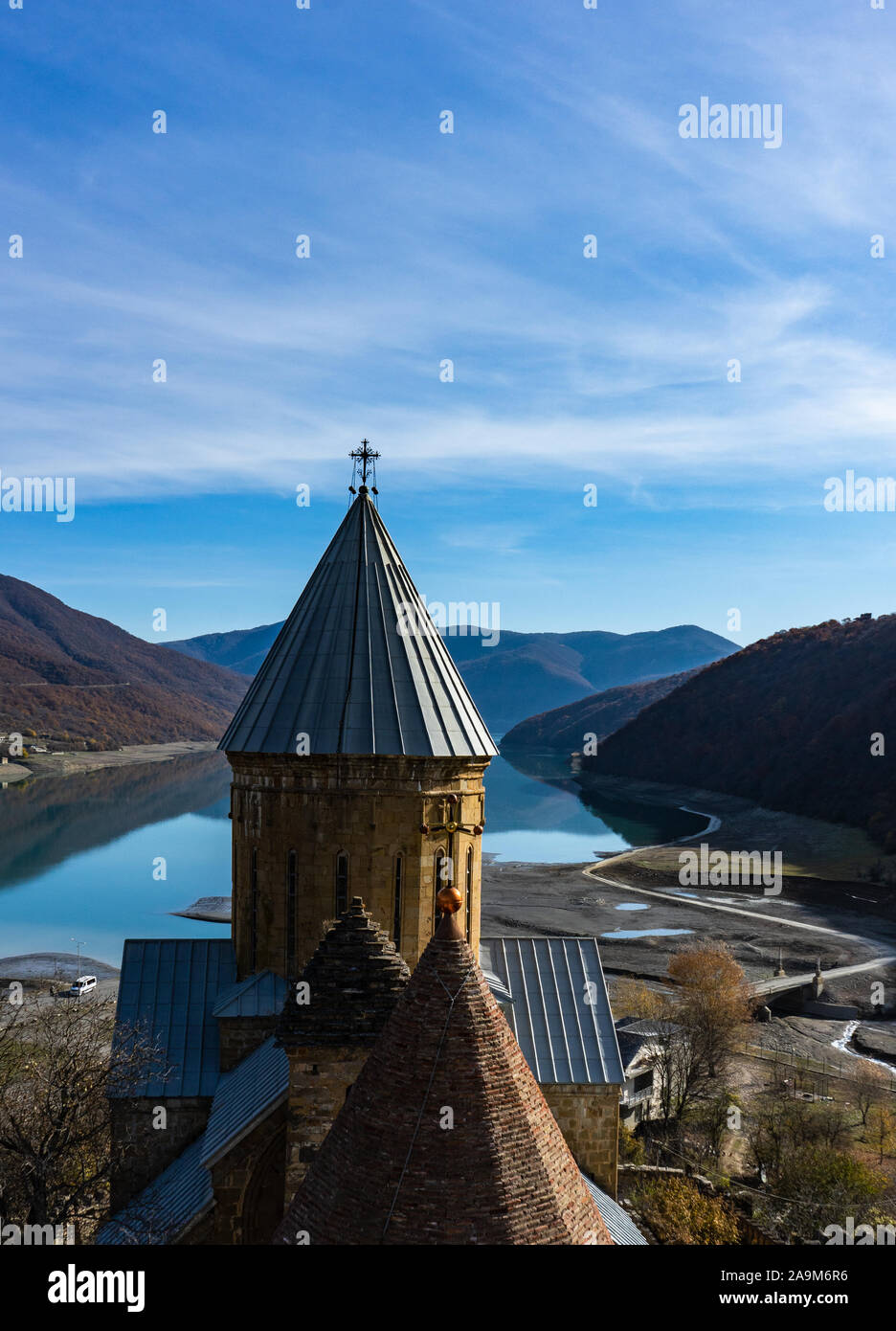 Beautiful Ananuri castle complex on Georgian Military Road Stock Photo ...