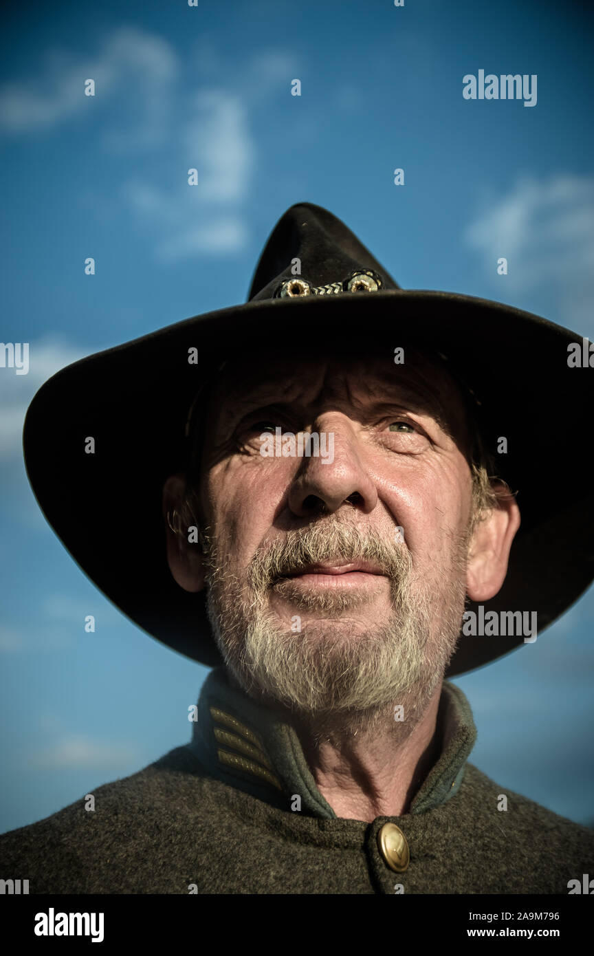 Rebel officer in hat looking up shot at Military Odyssey event Stock ...