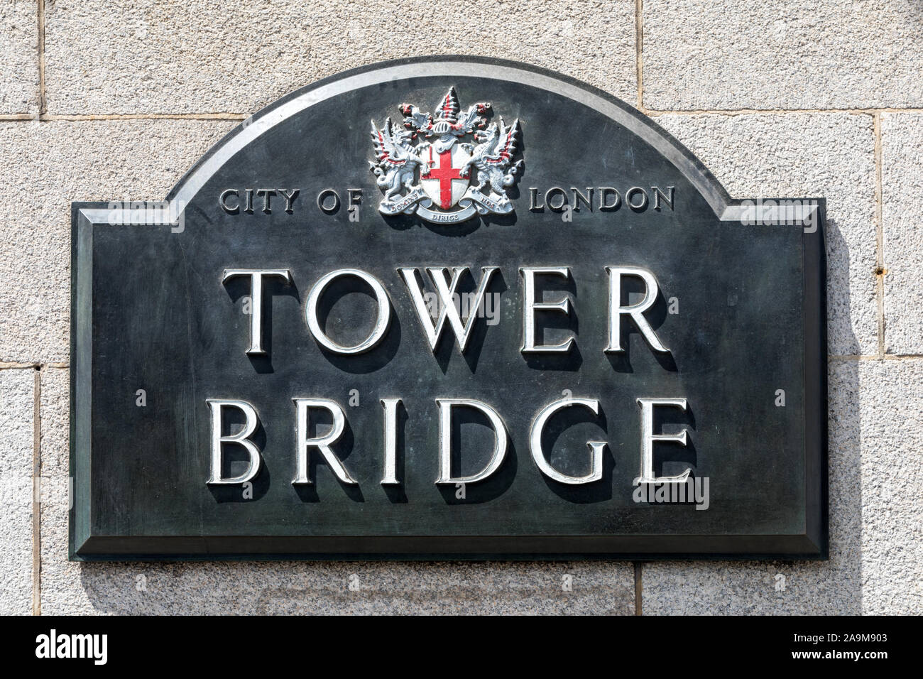 Tower Bridge Sign, City of London. This iconic bridge opened in 1894 ...