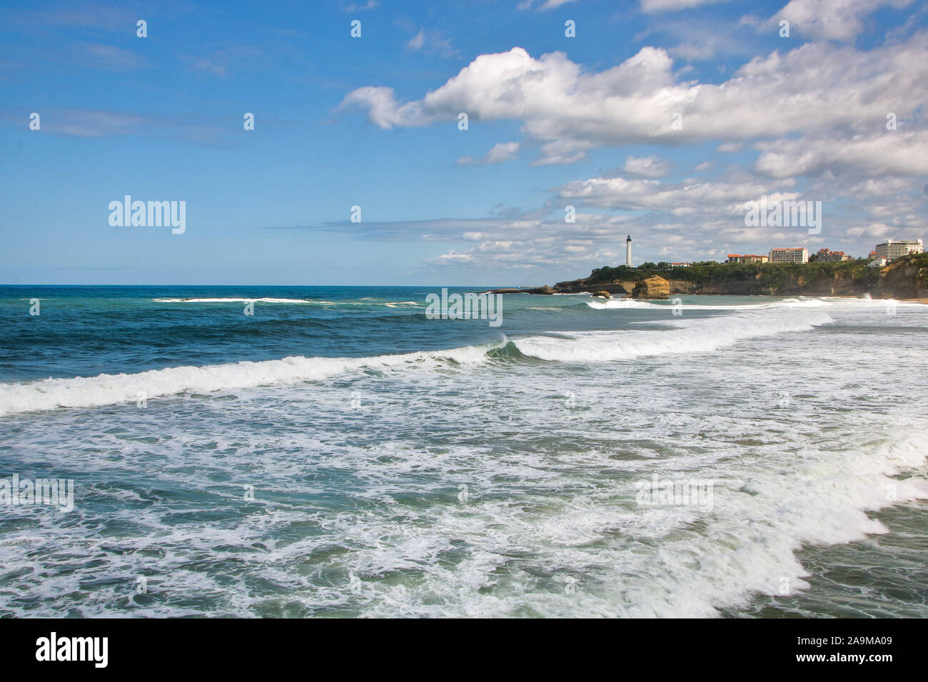 View of la grande plage, the great beach of Biarritz, Pyrenees ...