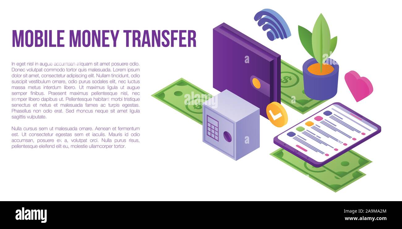Mobile money transfer concept banner, isometric style Stock Vector ...