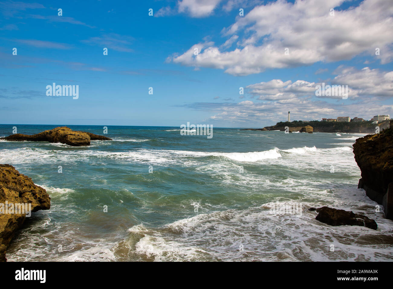 Landscape of the coast of Biarritz, Pyrenees-Atlantiques, France, in ...