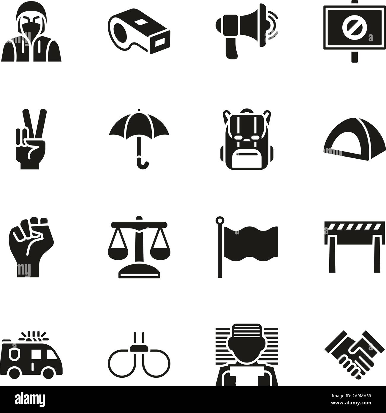 Peaceful Demonstration Icons Black & White Set Stock Vector Image & Art ...