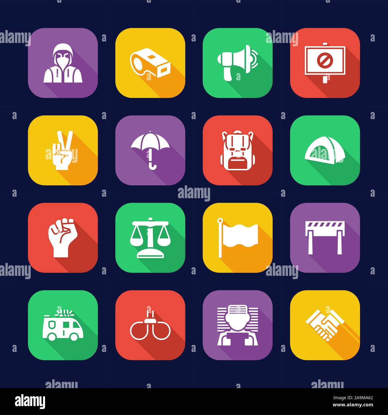 Peaceful Demonstration Icons Flat Design Set Stock Vector Image & Art ...