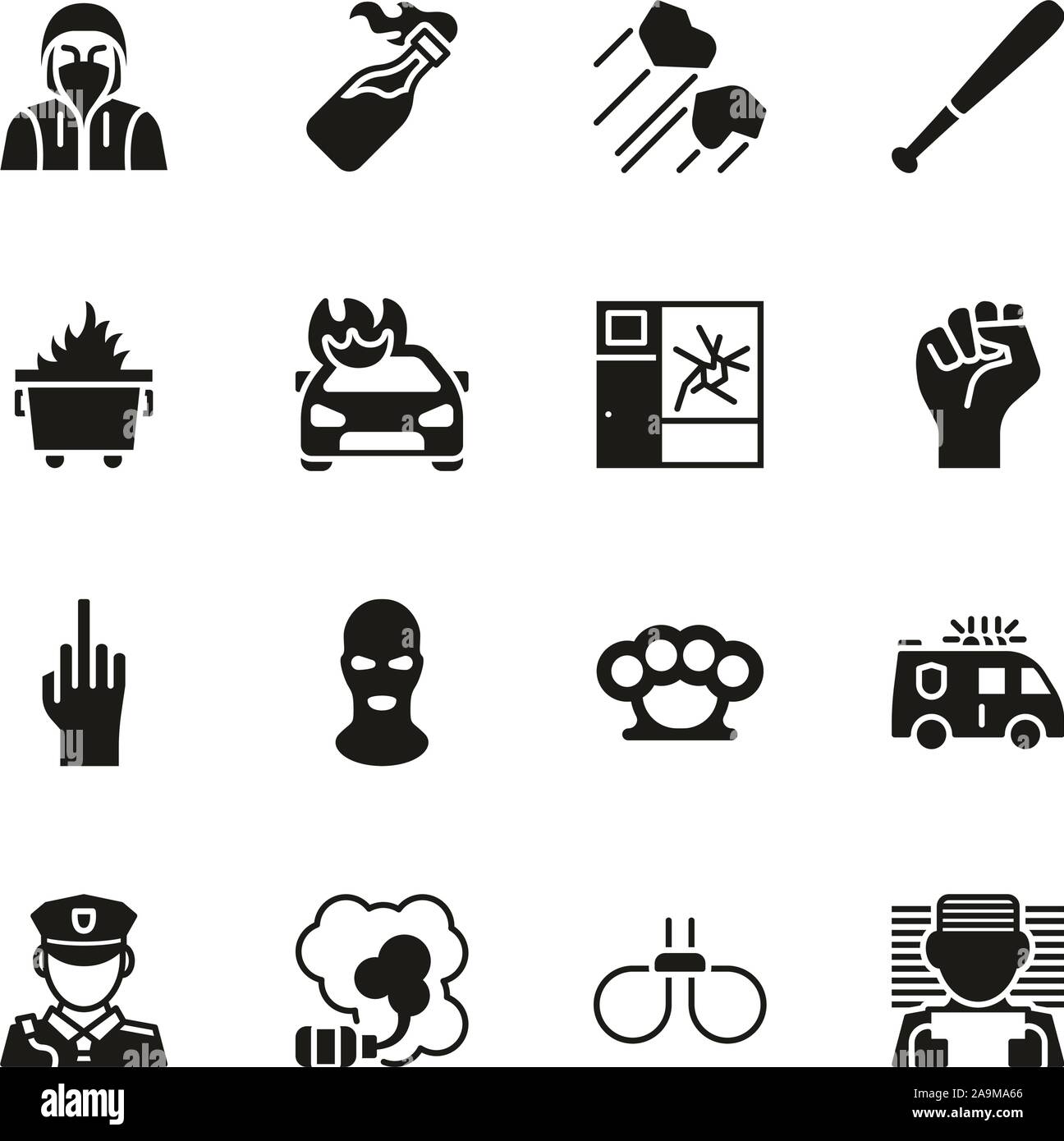 Riot or Public Disturbance Icons Black & White Set Stock Vector Image ...
