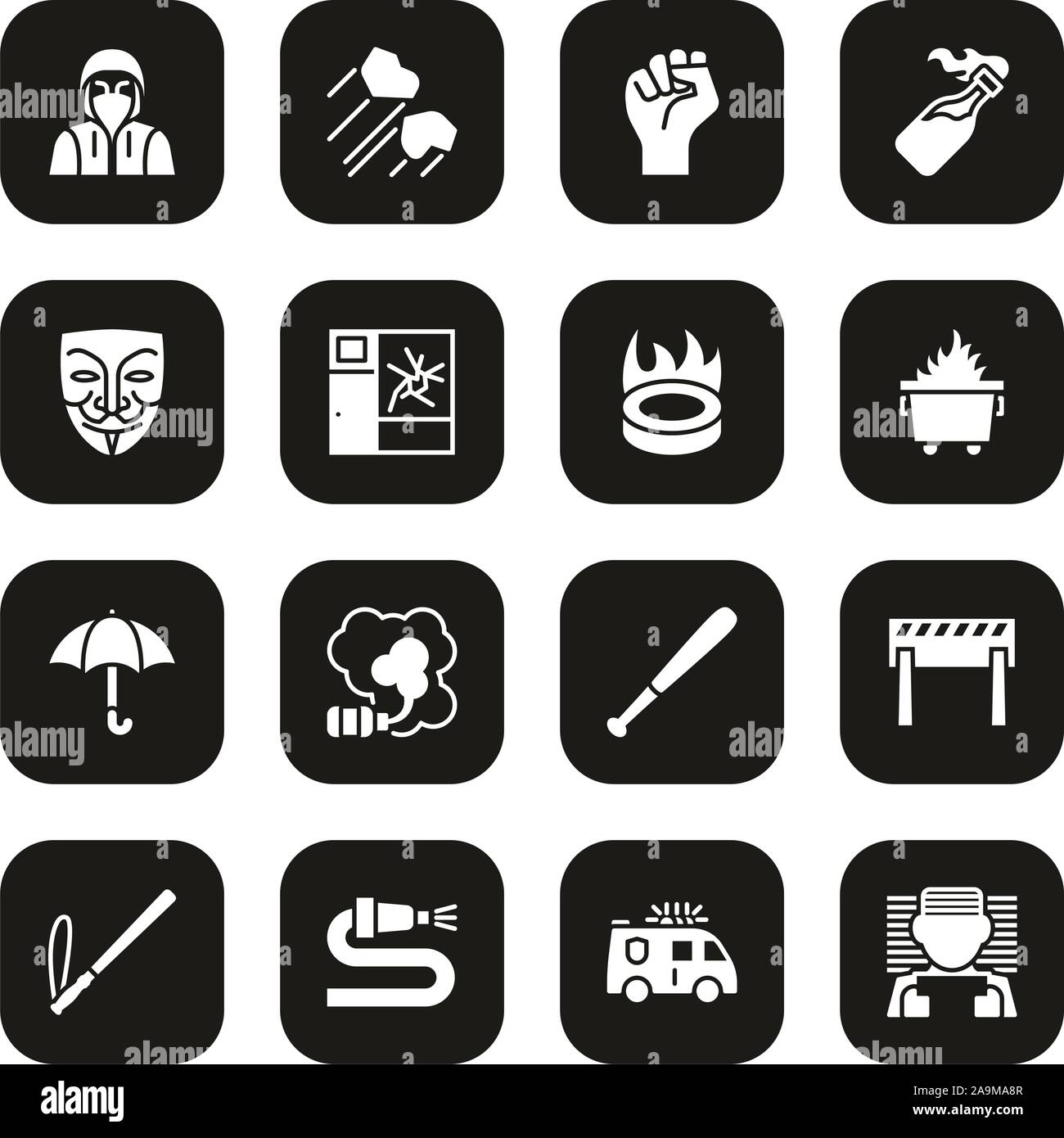 Violent Demonstration Icons White On Black Set Stock Vector Image & Art ...