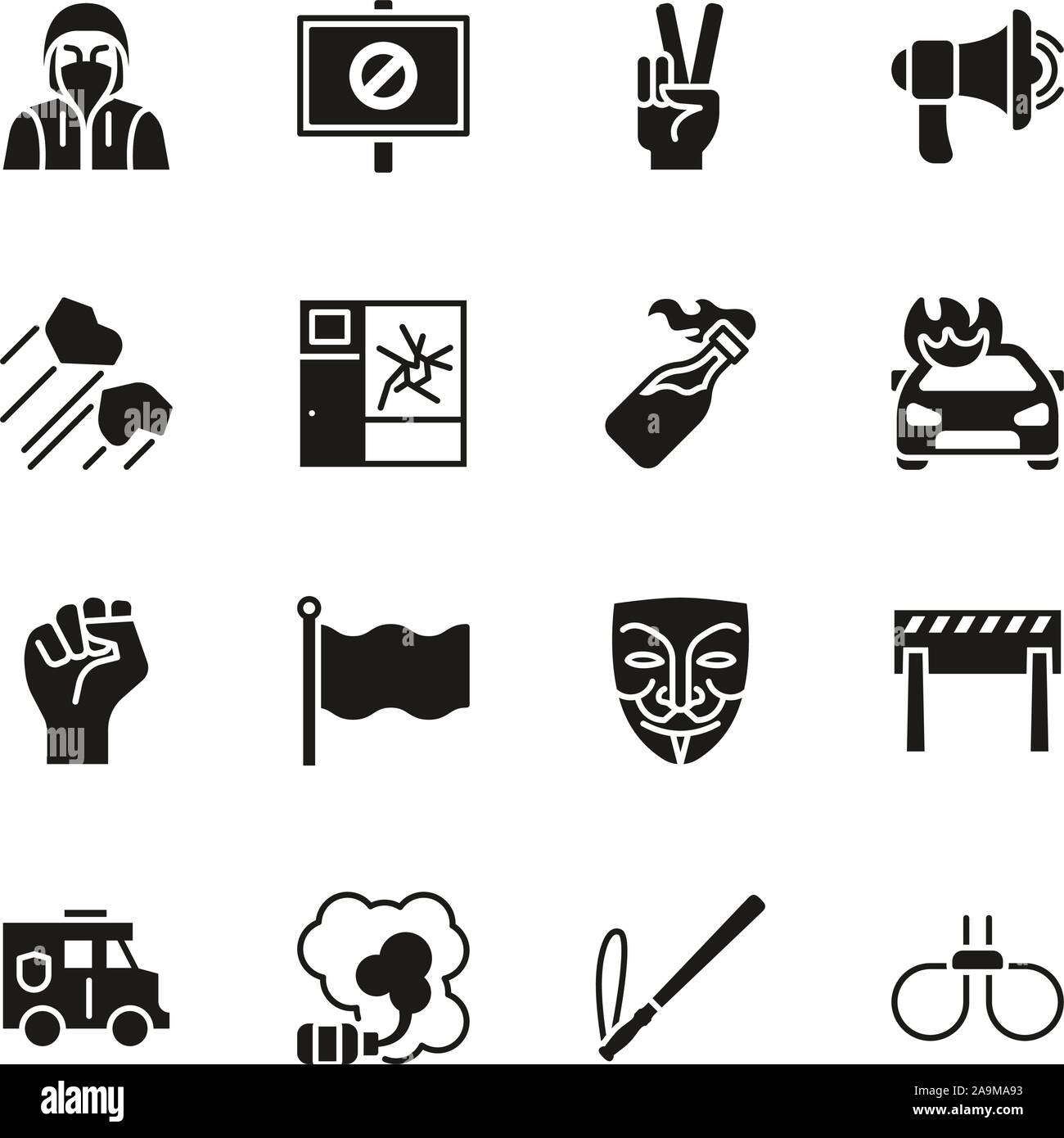 Demonstration or Protest Icons Black & White Set Stock Vector Image ...