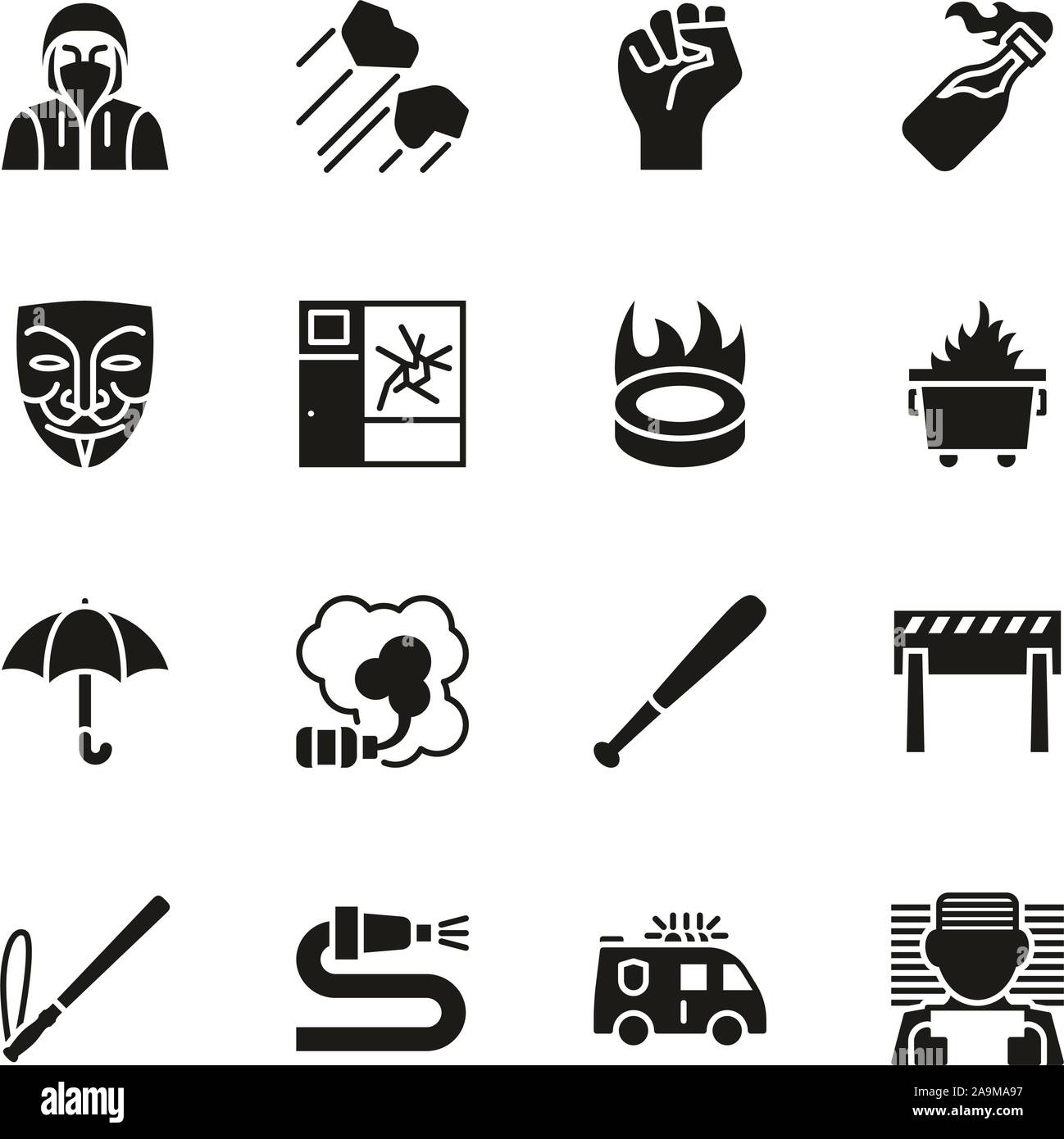 Violent Demonstration Icons Black & White Set Stock Vector Image & Art ...