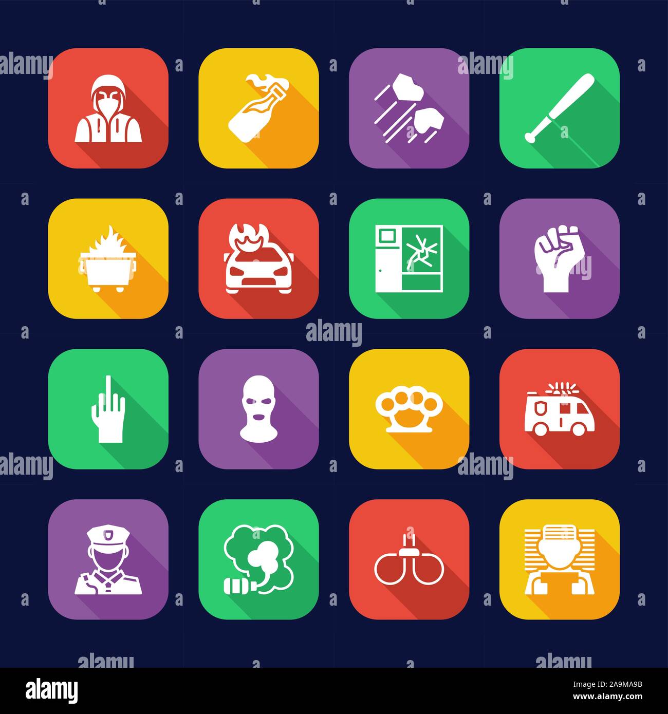Riot or Public Disturbance Icons Flat Design Set Stock Vector Image ...