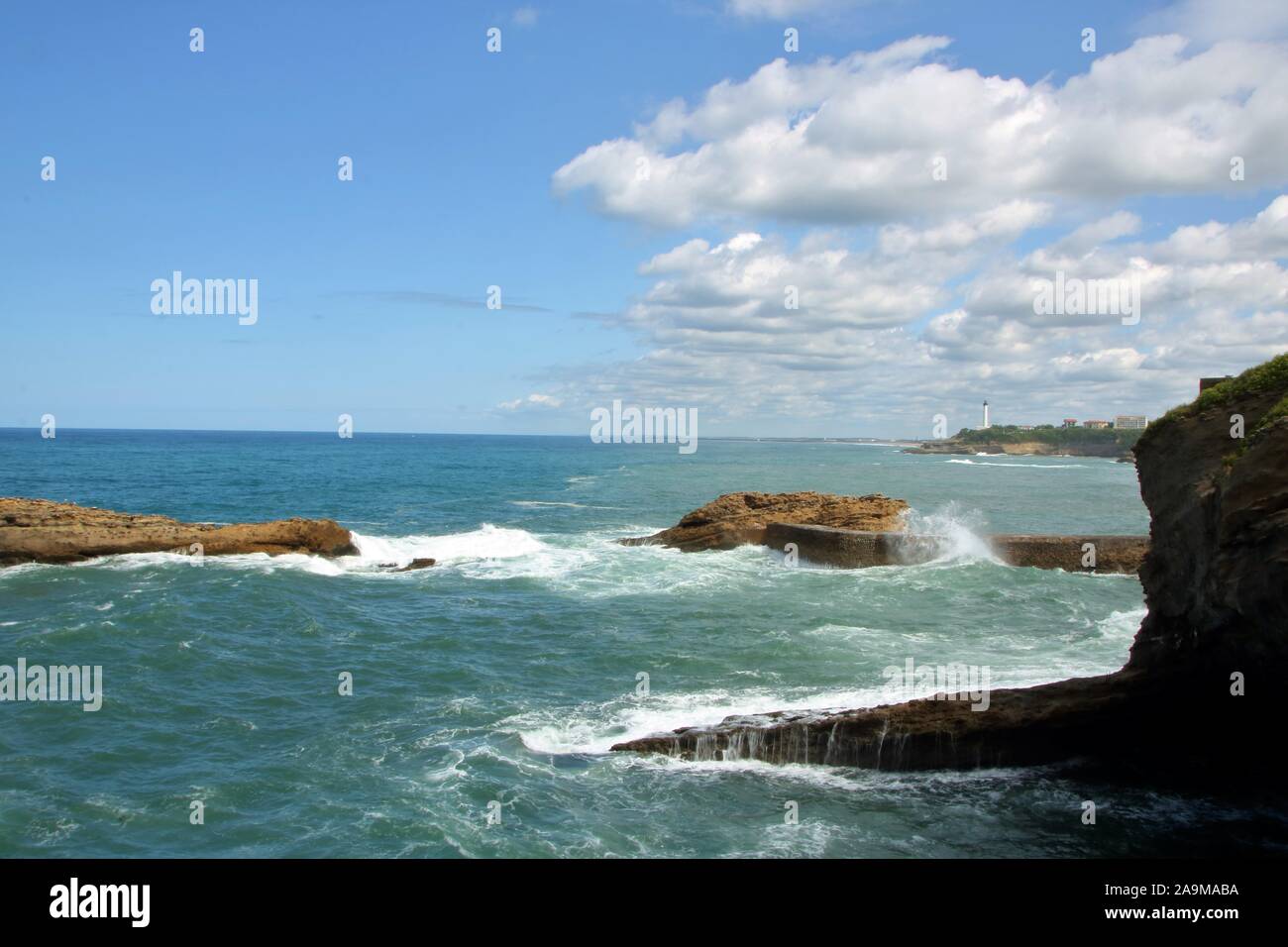 Landscape of the coast of Biarritz, Pyrenees-Atlantiques, France, in ...